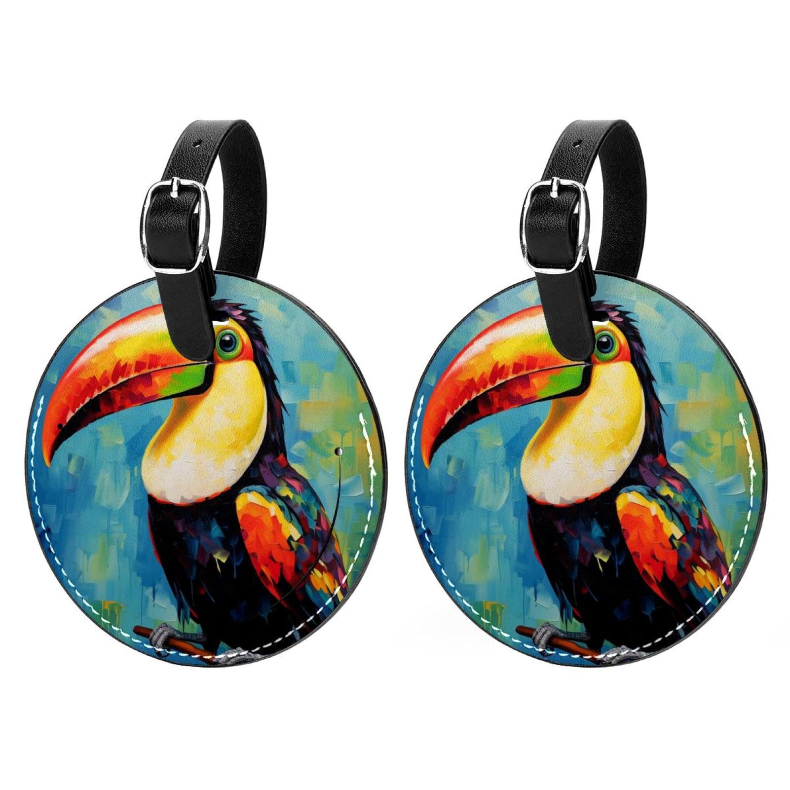 Toucan 2pcs PU Leather Round Bag Tags Suitcase Handbag Tags with ...