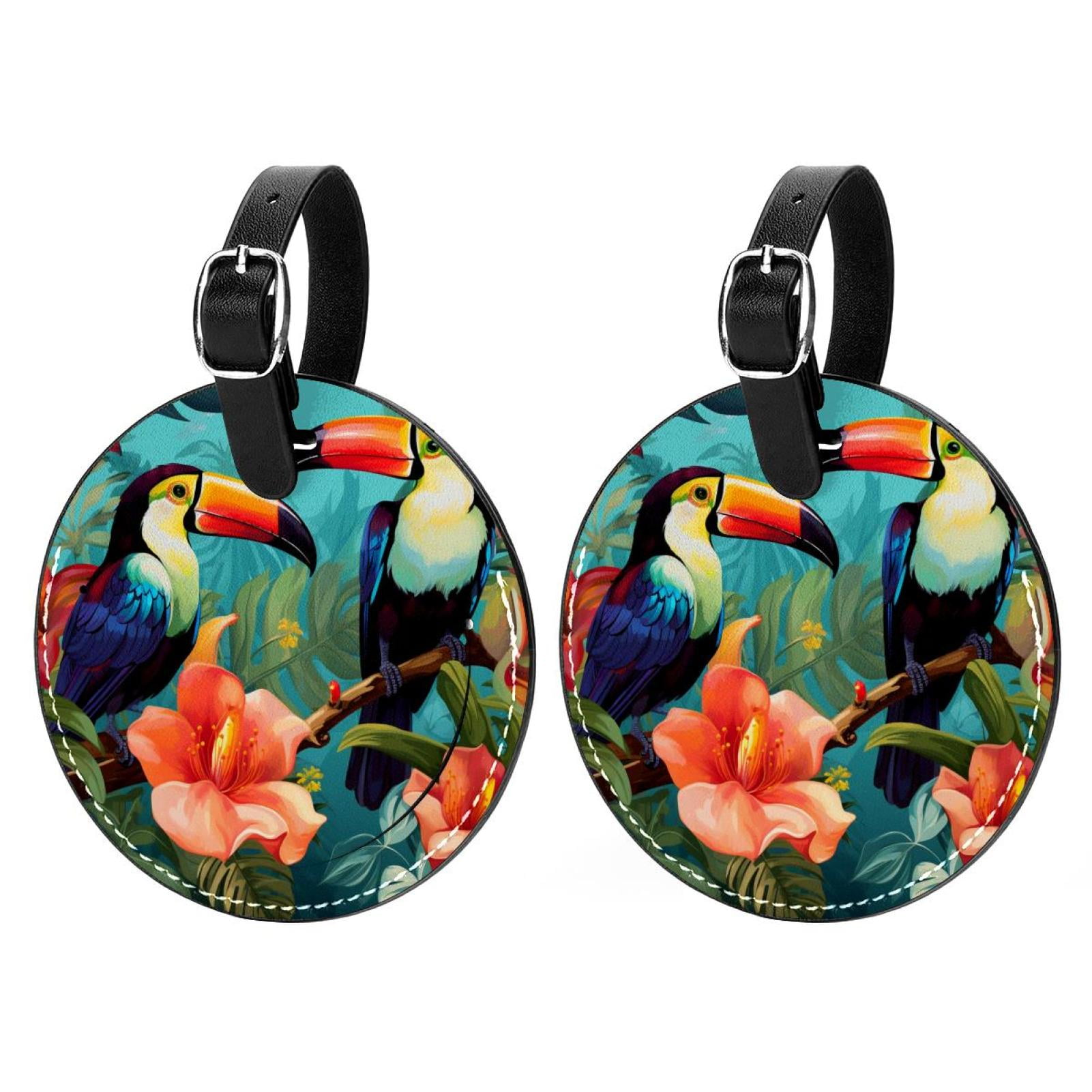 Toucan 2pcs PU Leather Round Bag Tags with Privacy Cover and Name ID ...