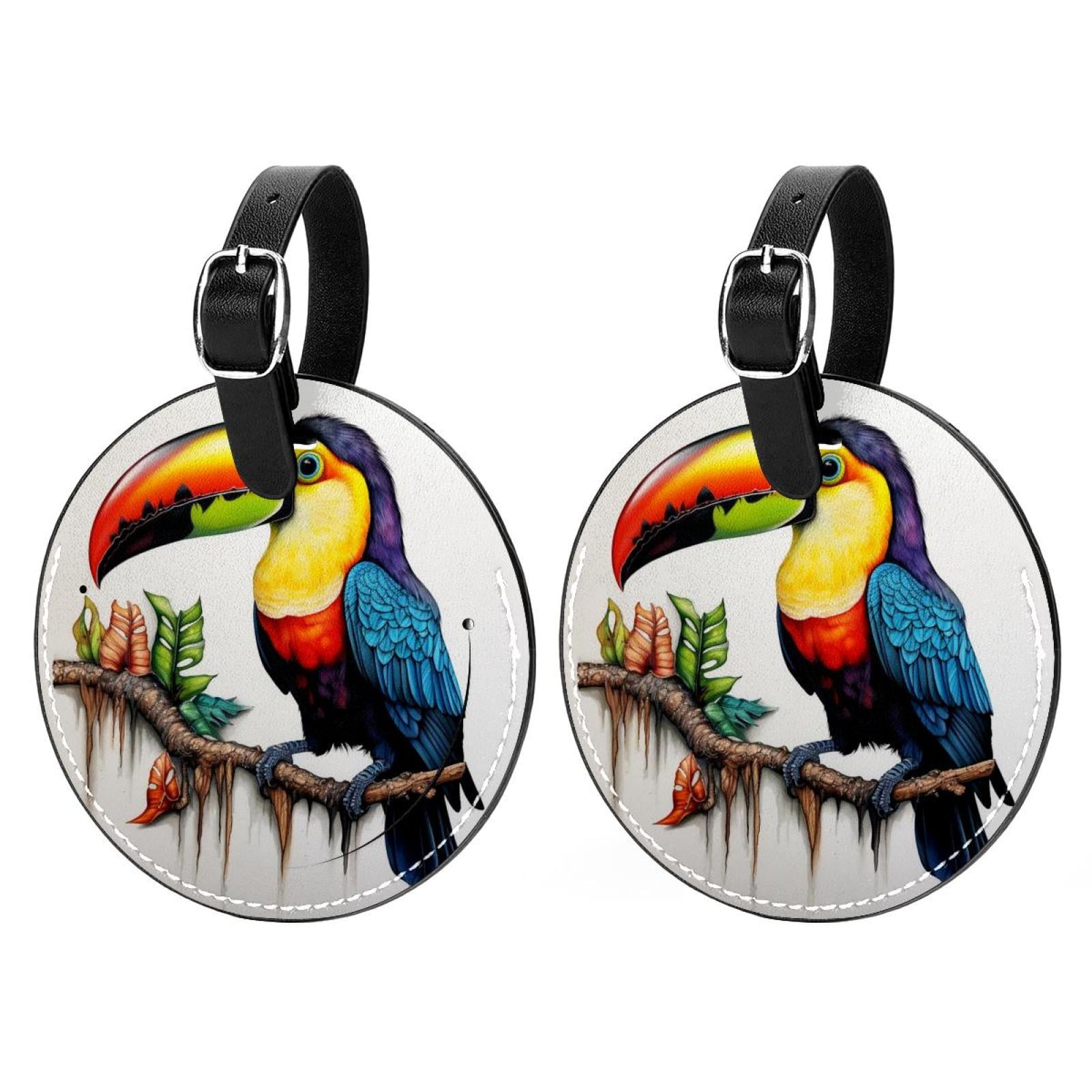 Toucan 2pcs PU Leather Round Bag Tags with Privacy Cover and Name ID ...