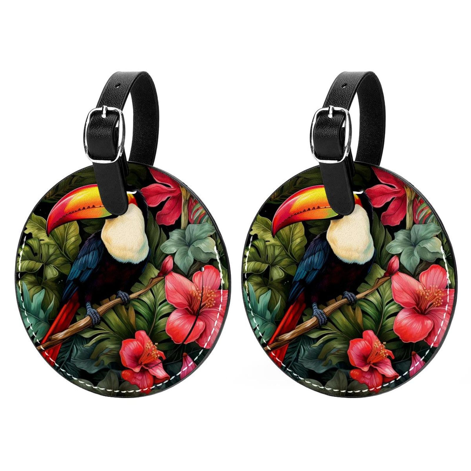 Toucan 2pcs PU Leather Round Bag Tags with Privacy Cover and Name ID ...