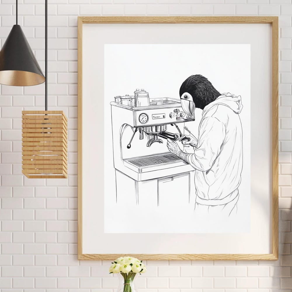 Toucan Barista Line Art Print: Funny Coffee Station Decor UNFRAMED ...