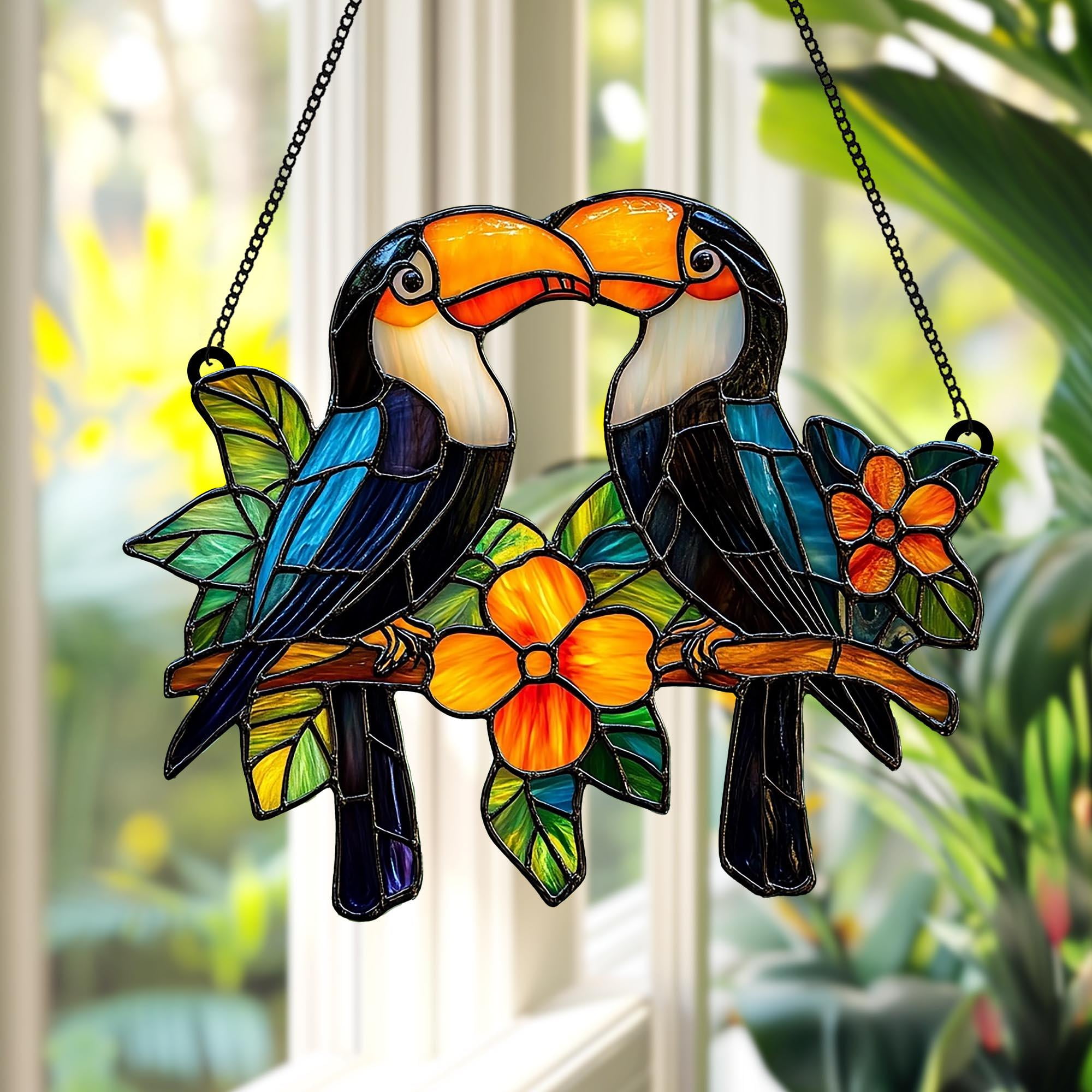 Toucan Couple Acrylic Suncatcher â€“ Faux Stained Glass Window Hanging ...