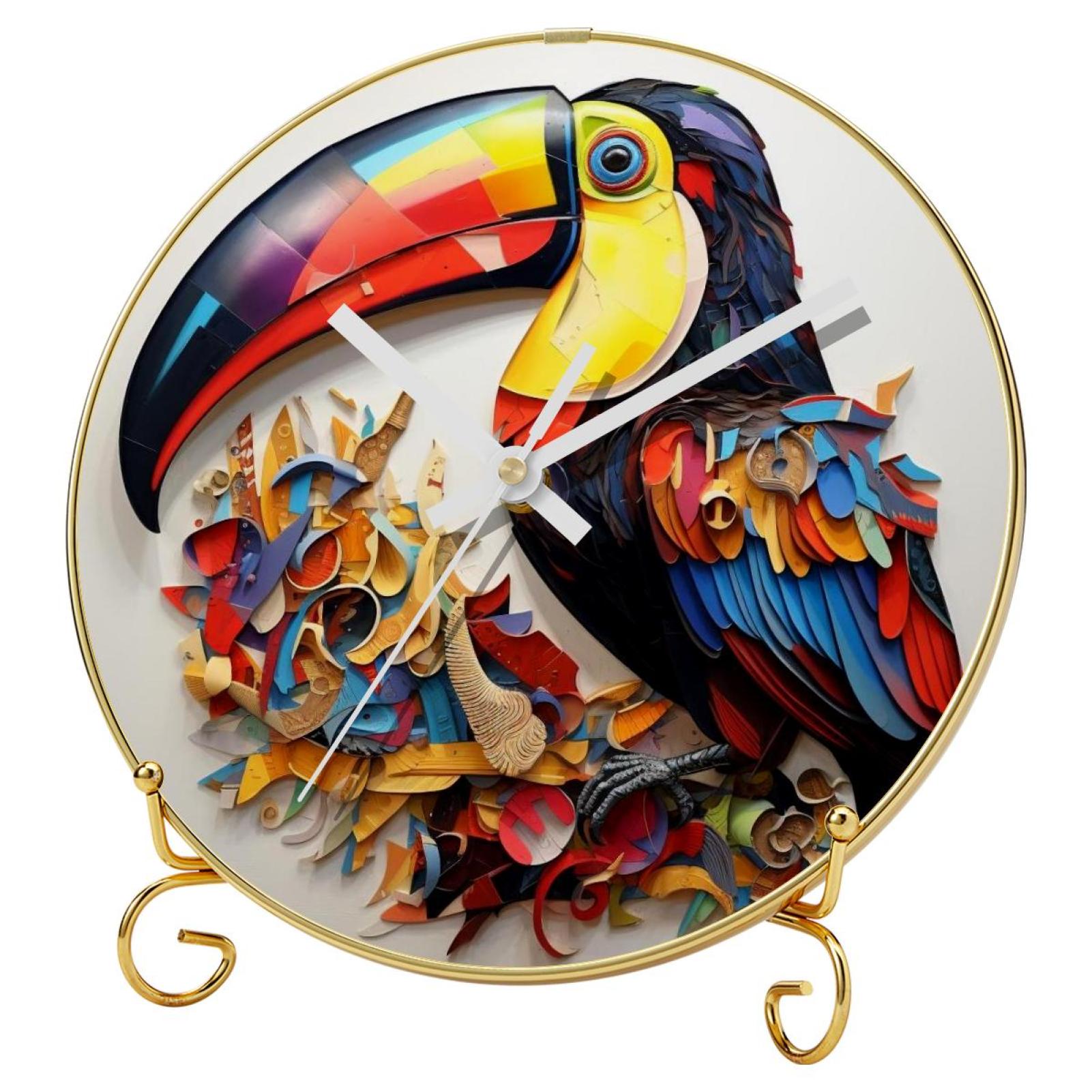 Toucan Modern Round Wall Clock with Printed Design, Hooks and Gold ...
