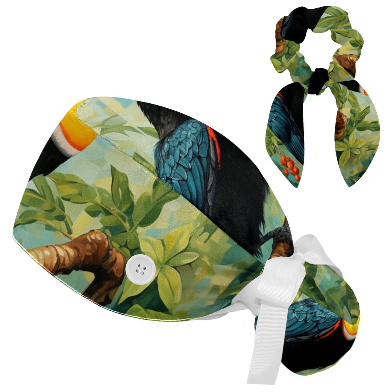 Toucan Surgical Cap with Buttons/ Bow Hair Scrunchy for Long Hair ...