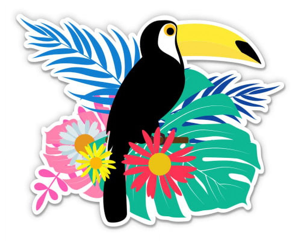 Toucan Tropical Bird Flowers - 12" Vinyl Sticker Waterproof Decal ...