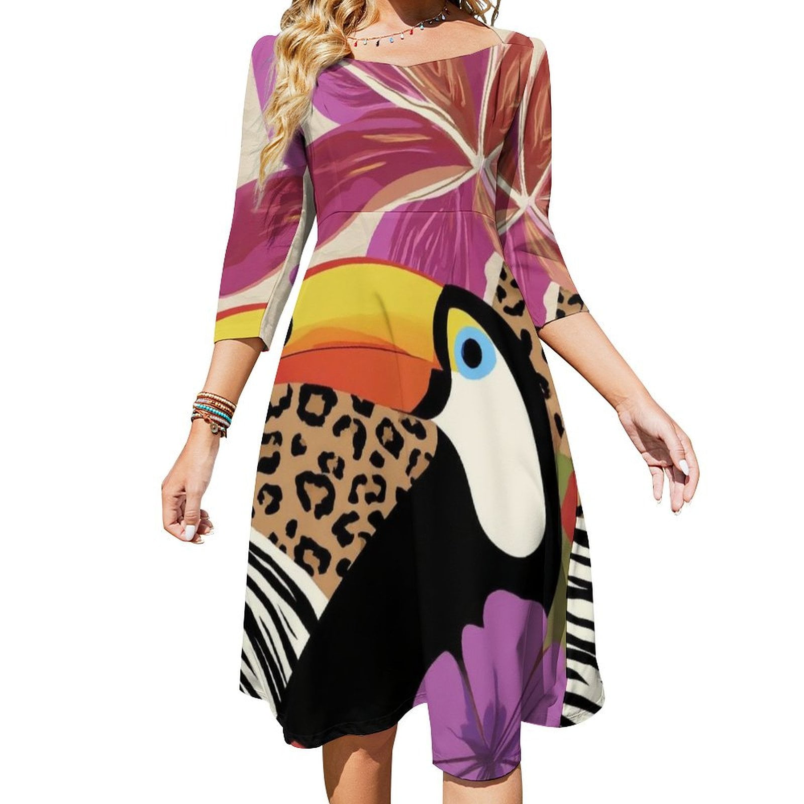 Toucan Tropical Vibrant Jungle Print Women's Fall Dresses Casual Loose ...