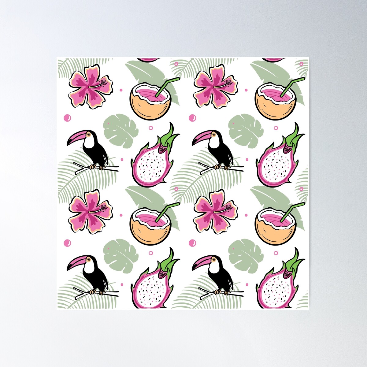 Toucan Tucan Bird Funny Tropical Dragon Fruit Poster Wall Art, Modern ...