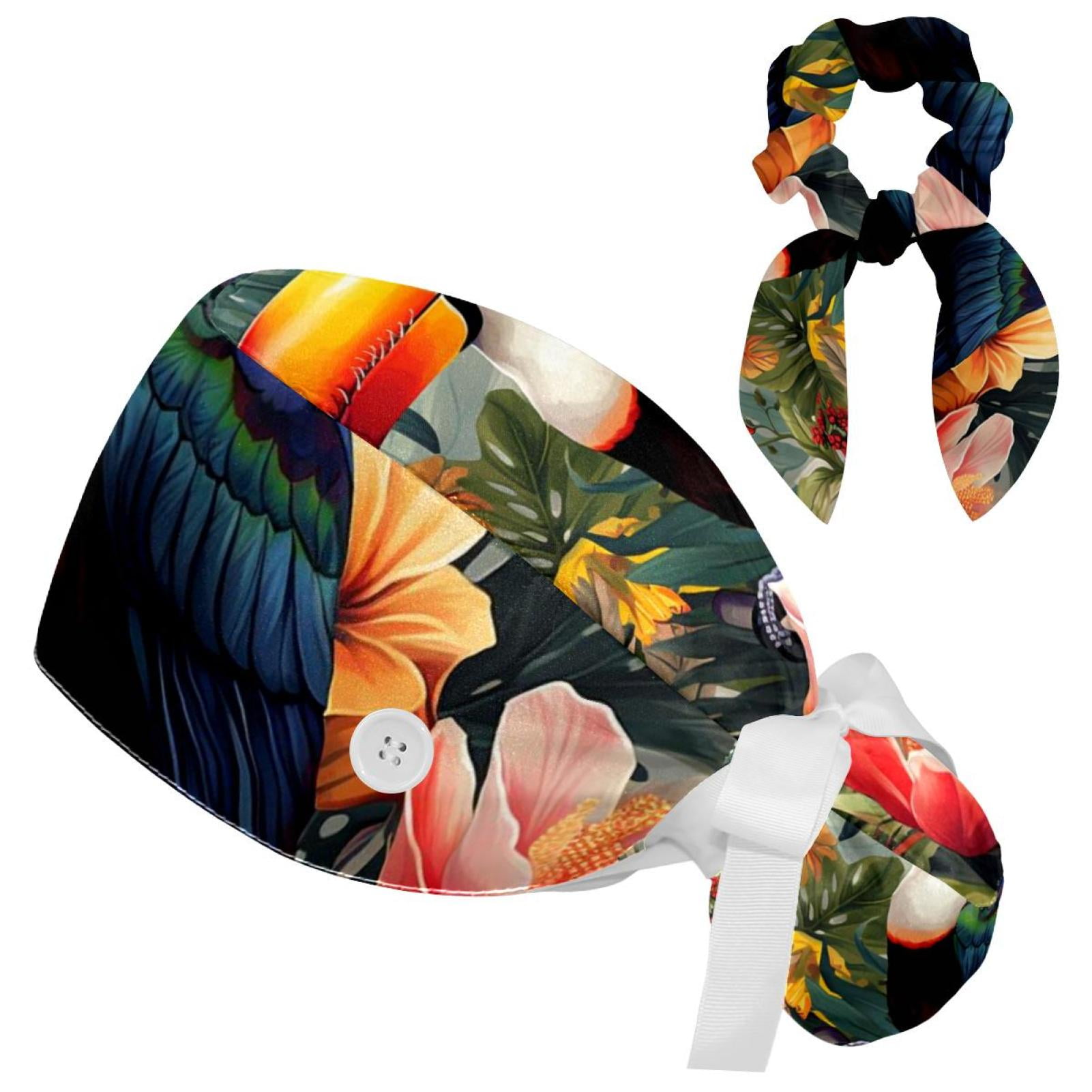 Toucan Working Cap with Scrunchy and Ribbon Tie for Women, Long Hair ...