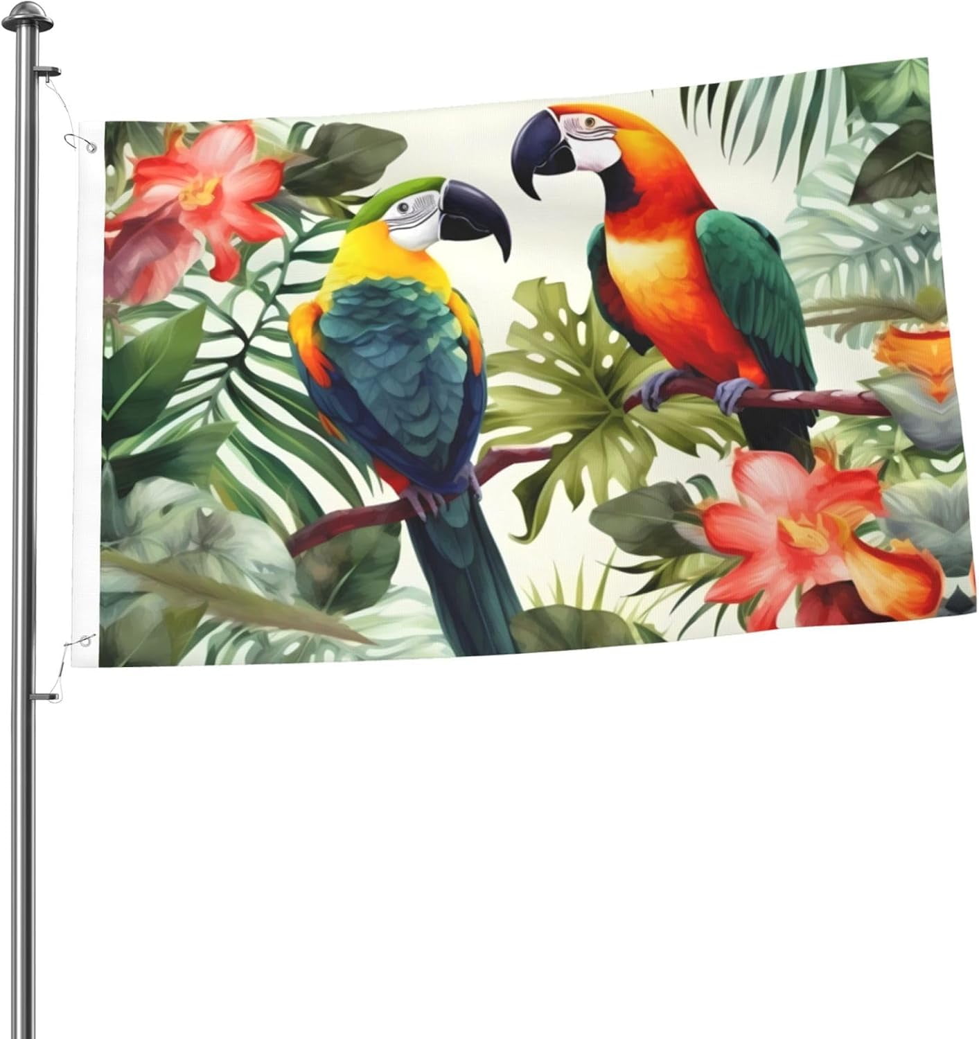 Toucans Parrot palm tree leaves Garden Flags Holiday Banner with Brass ...