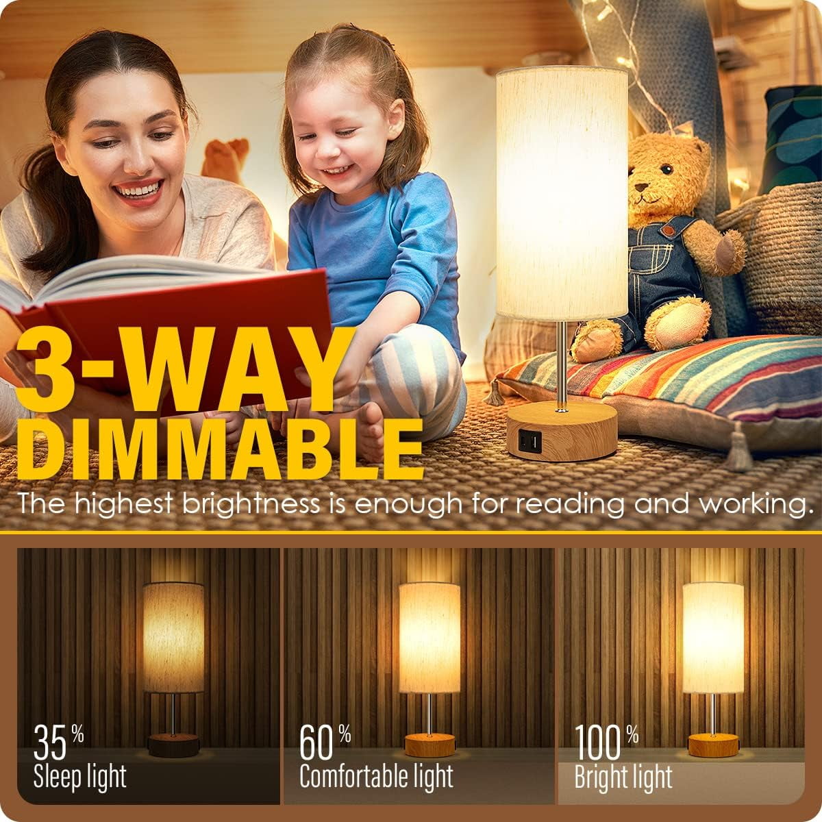Touch Control Dimmable Table Lamp with USB A+C Ports & AC Outlet for ...