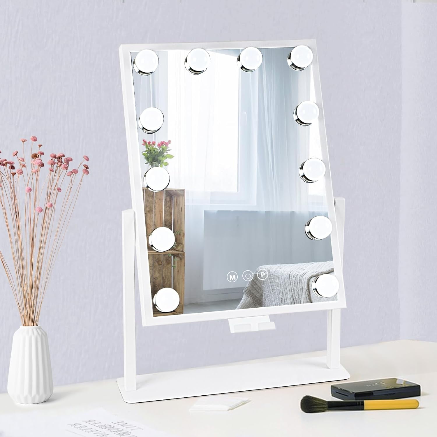 Touch Control Lighted Makeup Mirror with 360° Rotation, 10X ...