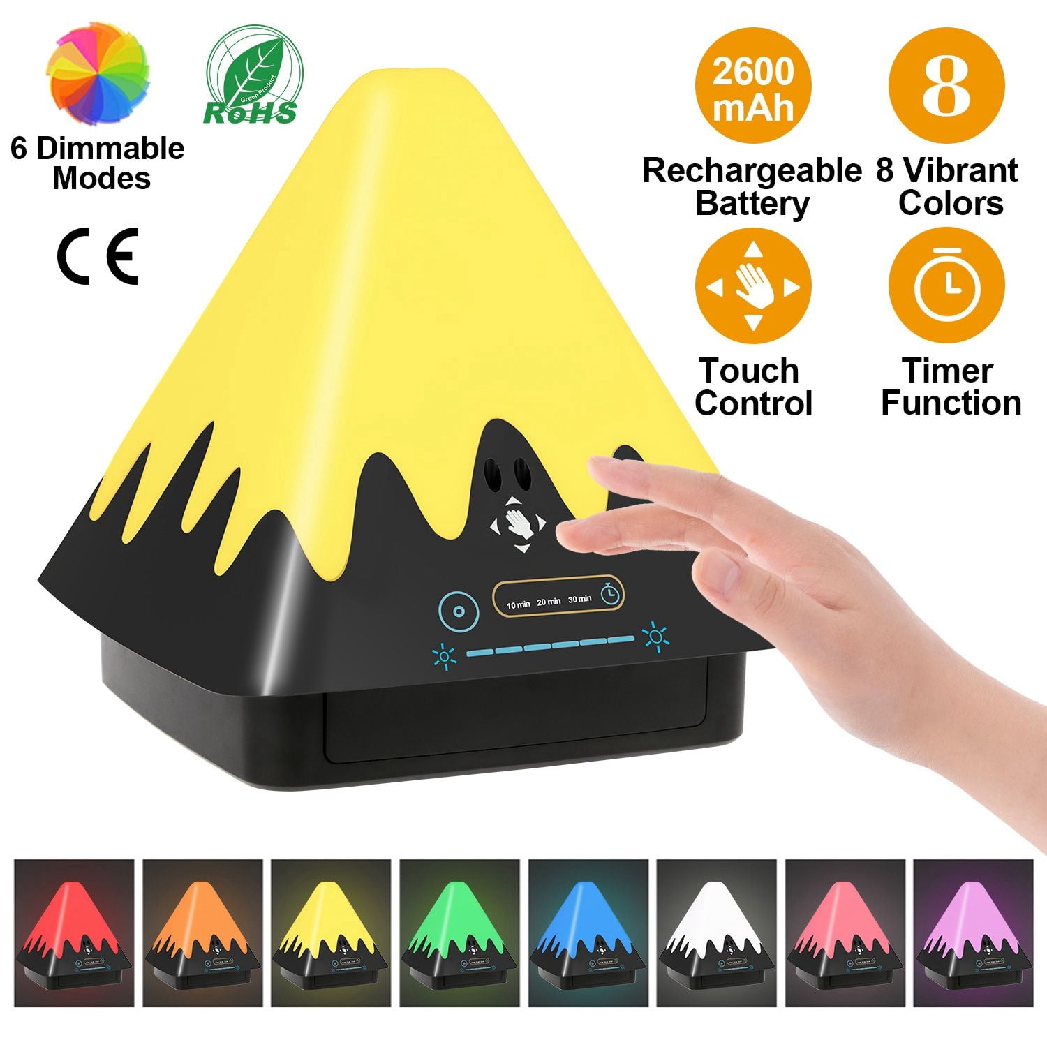 Touch Control Night Light 8-Color Change 6 Level Dimmable Light ...