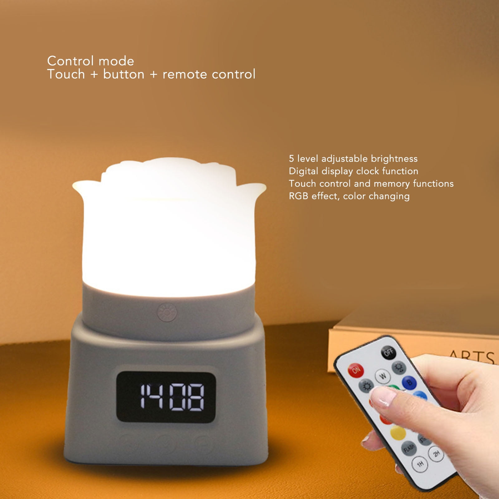 Touch Control RGB Night Light With Alarm Clock Rechargeable Color ...