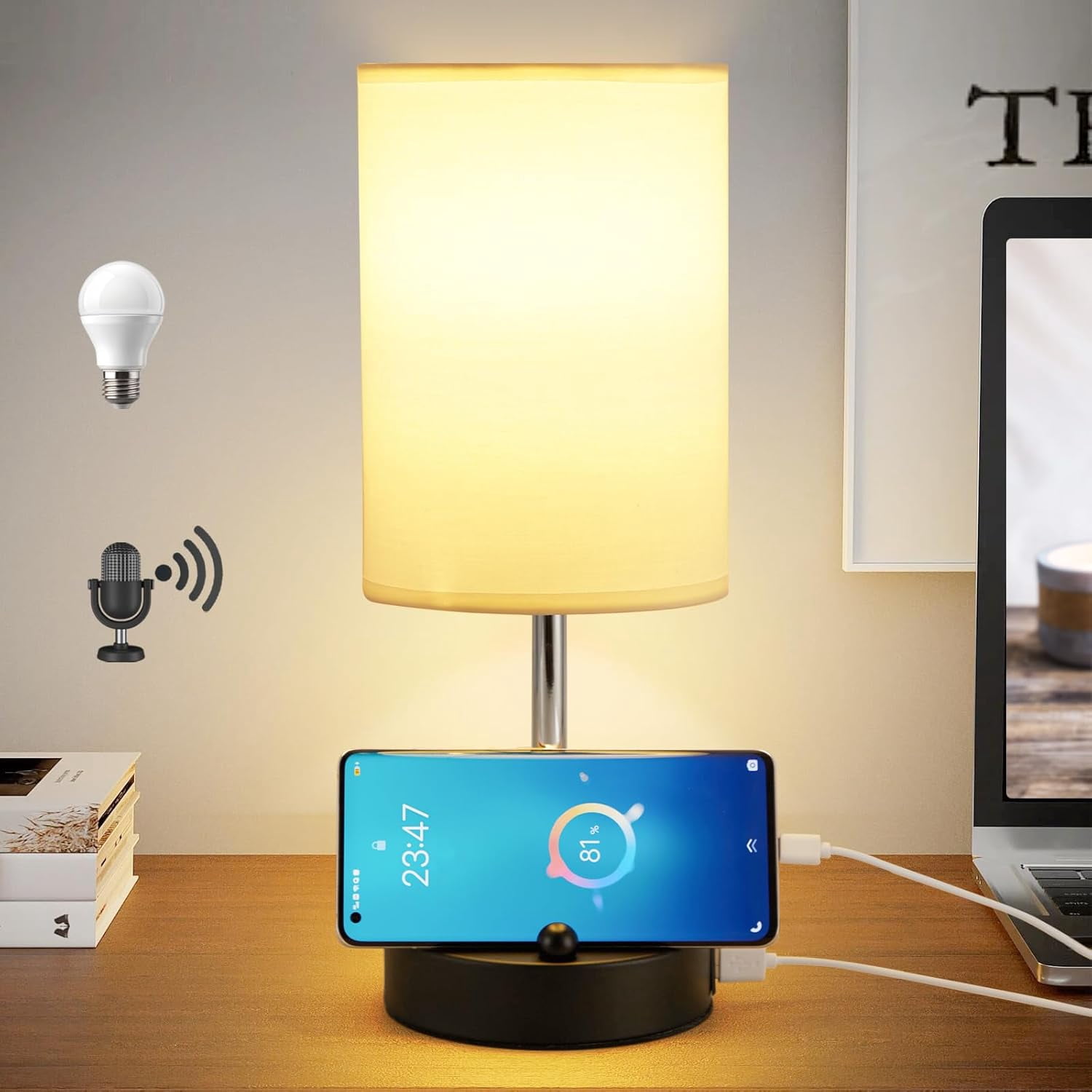 Touch Control Table Lamp for Bedroom, 3-Way Dimmable Nightstand Lamp ...
