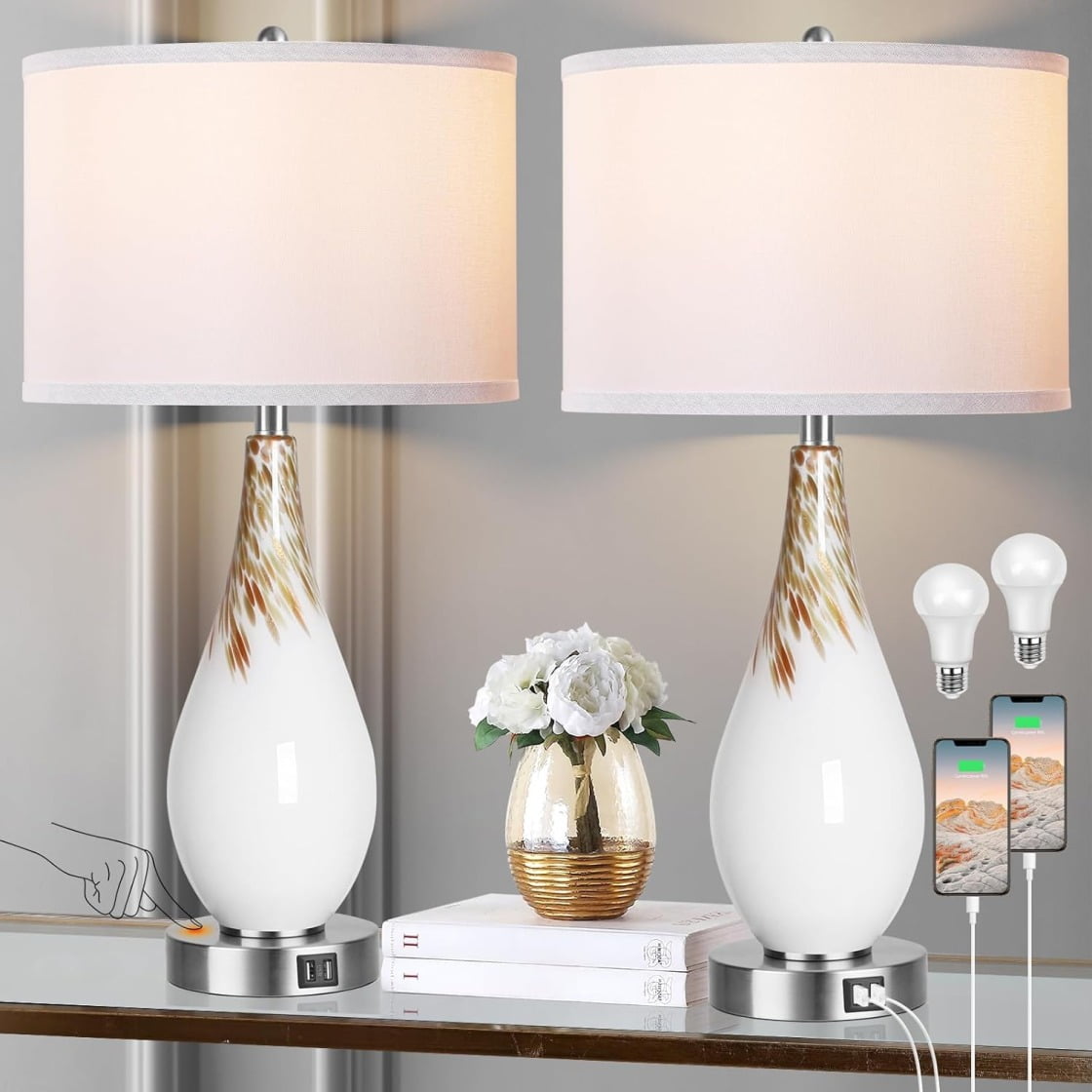 Touch Control Table Lamps Set of 2, 27.5" Tall Modern Art Glass Bedside ...