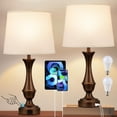 Touch Dimmable Lamp Set, E. White Shade & Brown Base, For Bedroom ...
