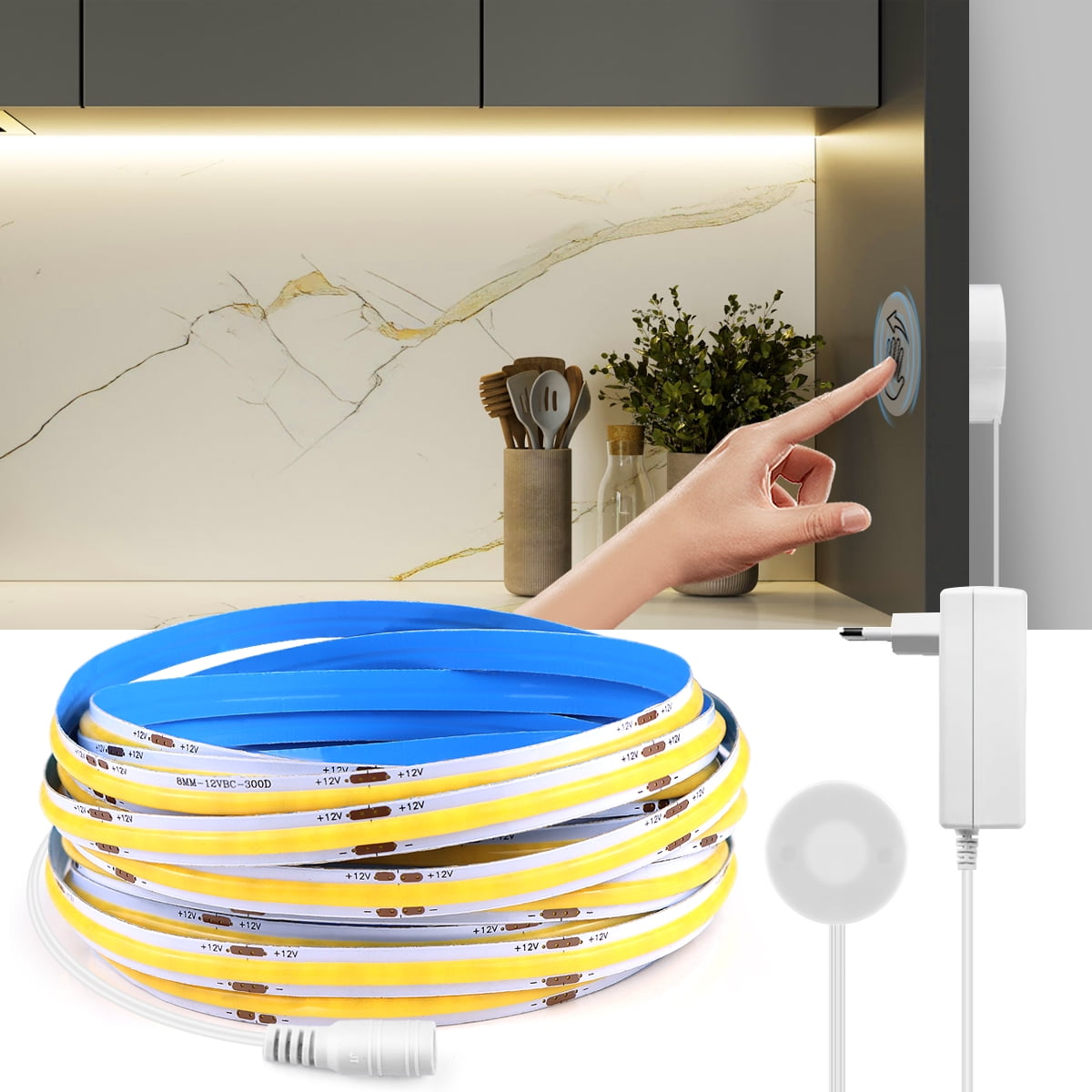 Touch Dimmer and Hand Sweep Induction Switch Flexible COB LED Strip Light 12V 320 LEDs/M LED ...