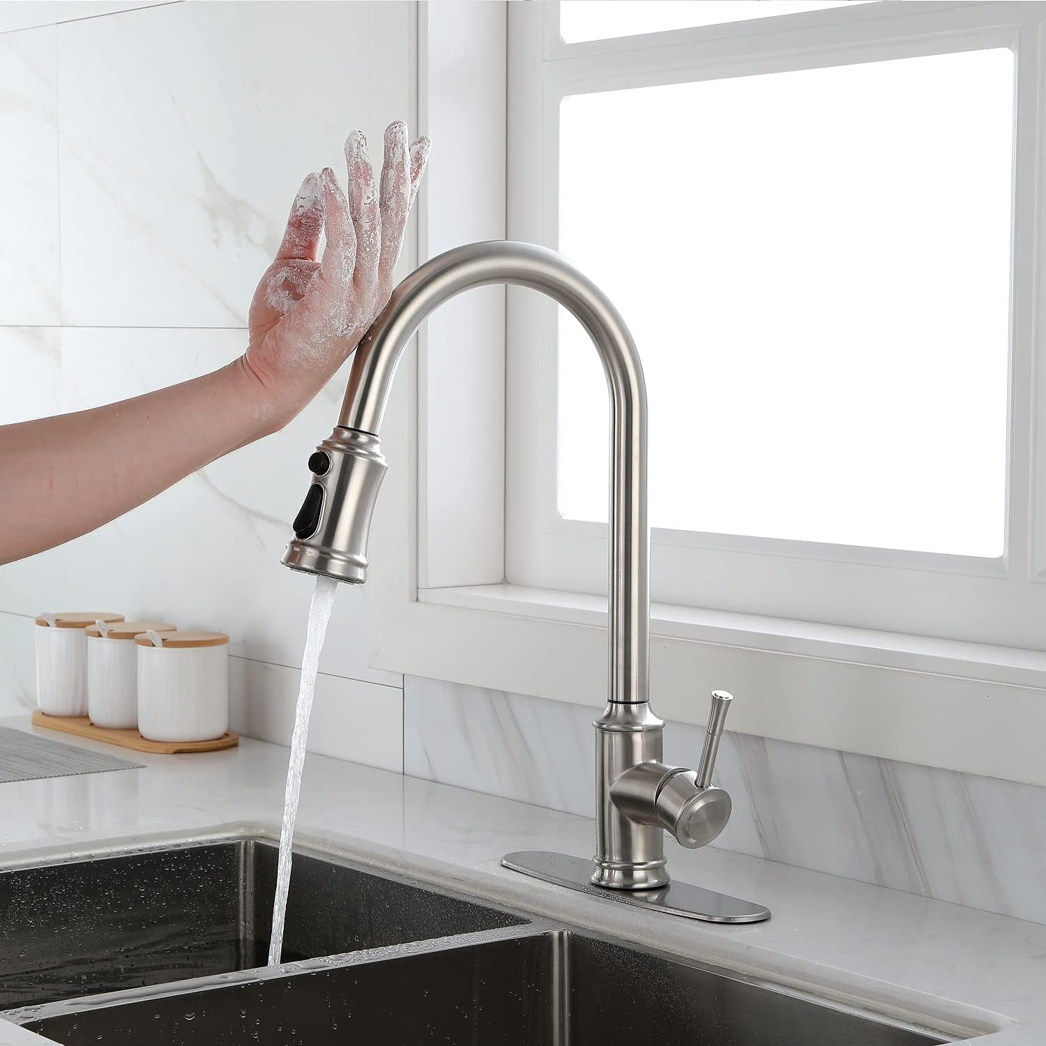 Touch on Kitchen Faucet with Pull Down Sprayer, Stainless Steel Kitchen ...