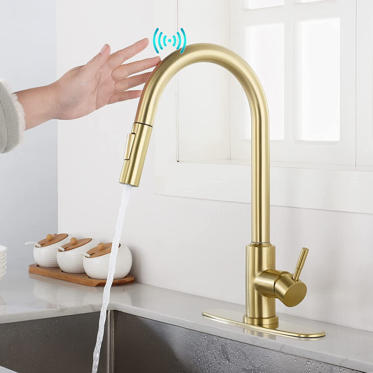 Touch on Kitchen Faucet with Pull Down Sprayer, Stainless Steel Kitchen ...