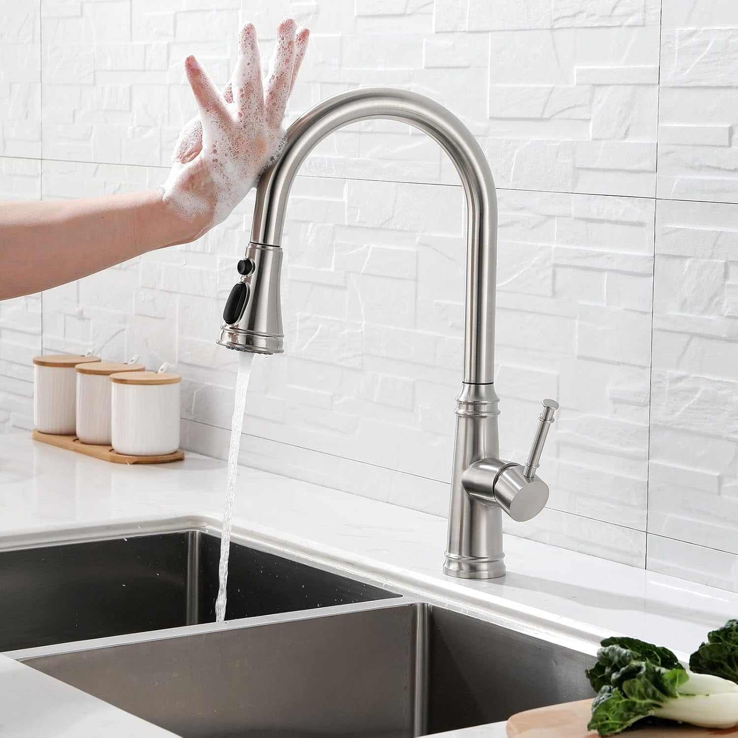 Touch on Kitchen Faucet with Pull Down Sprayer, Stainless Steel Kitchen ...