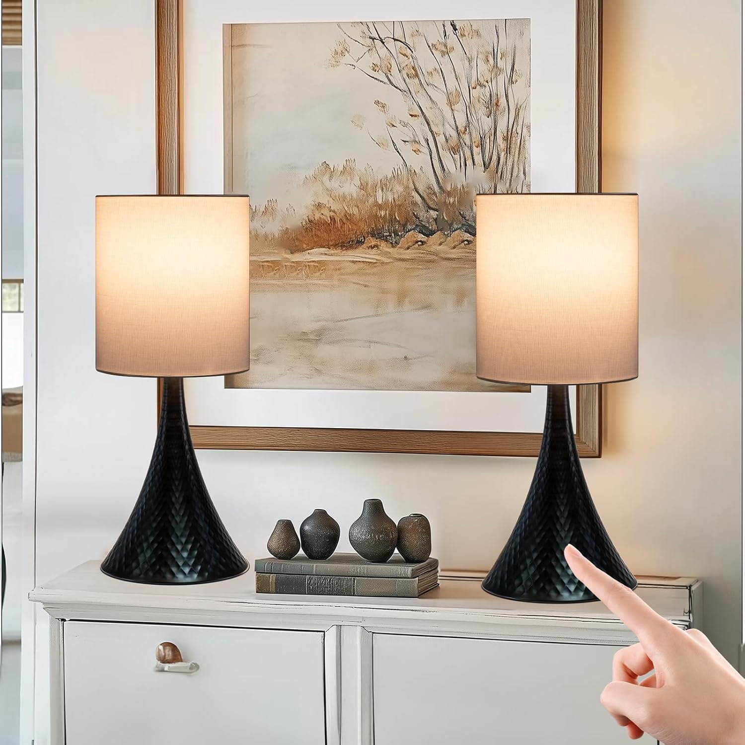 Touch Lamps for Nightstand, Gold Bedside Lamp Touch Control for Bedroom ...