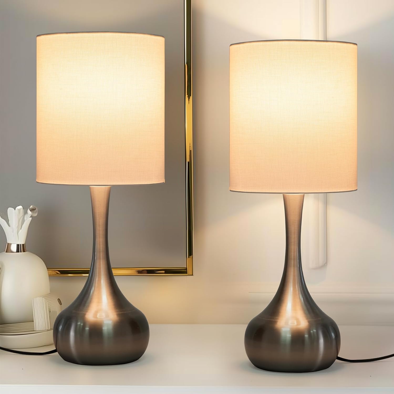 Touch Lamps for Nightstand, Gold Bedside Lamp Touch Control for Bedroom ...