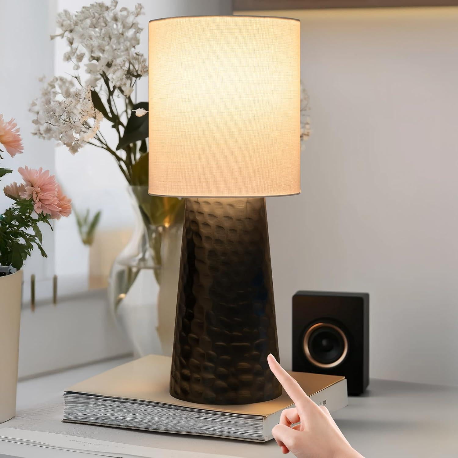 Touch Lamps for Nightstand, Gold Bedside Lamp Touch Control for Bedroom ...