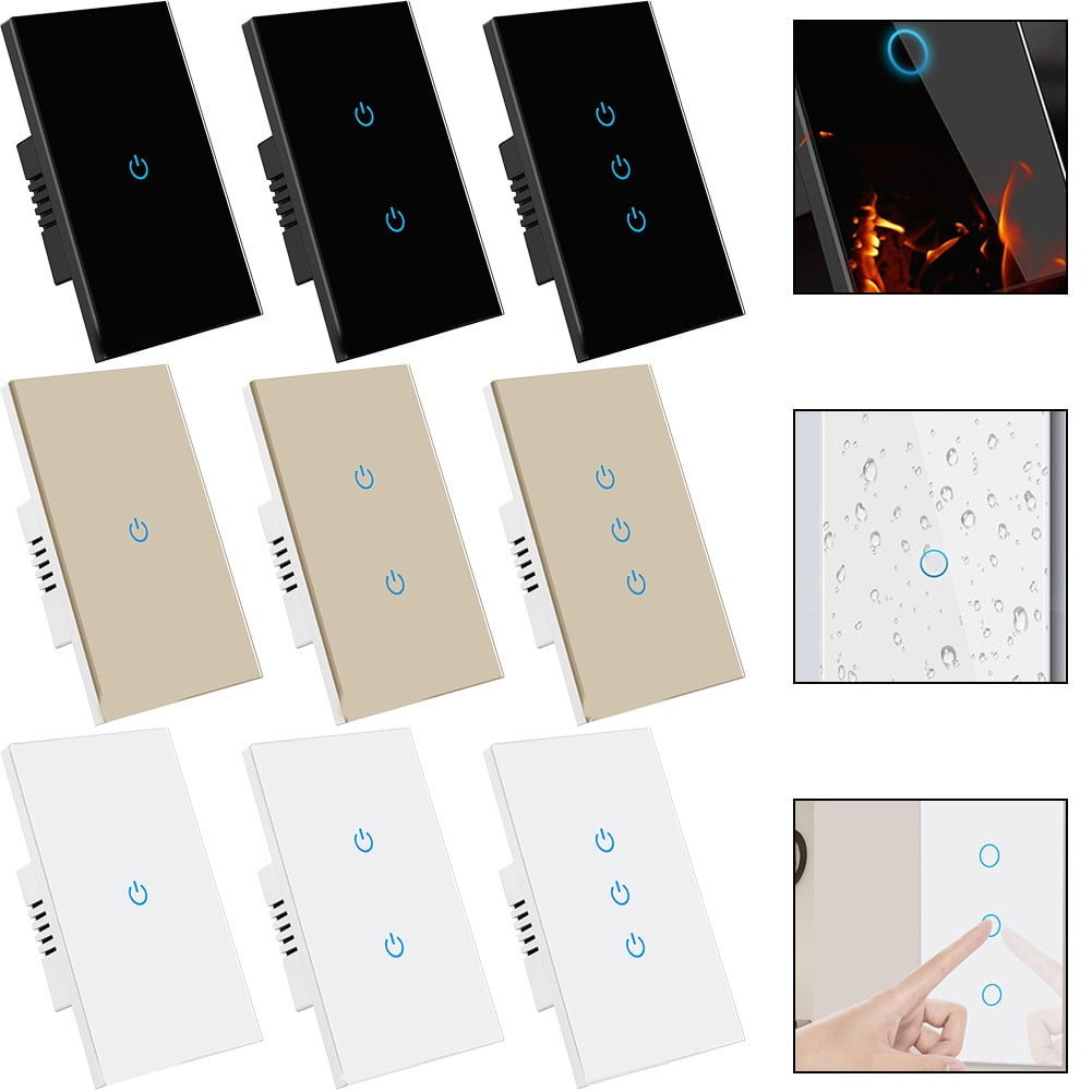 Touch Light Switch 2 3 Gang Wall Switch Glass Panel Led Indicator 3 ...