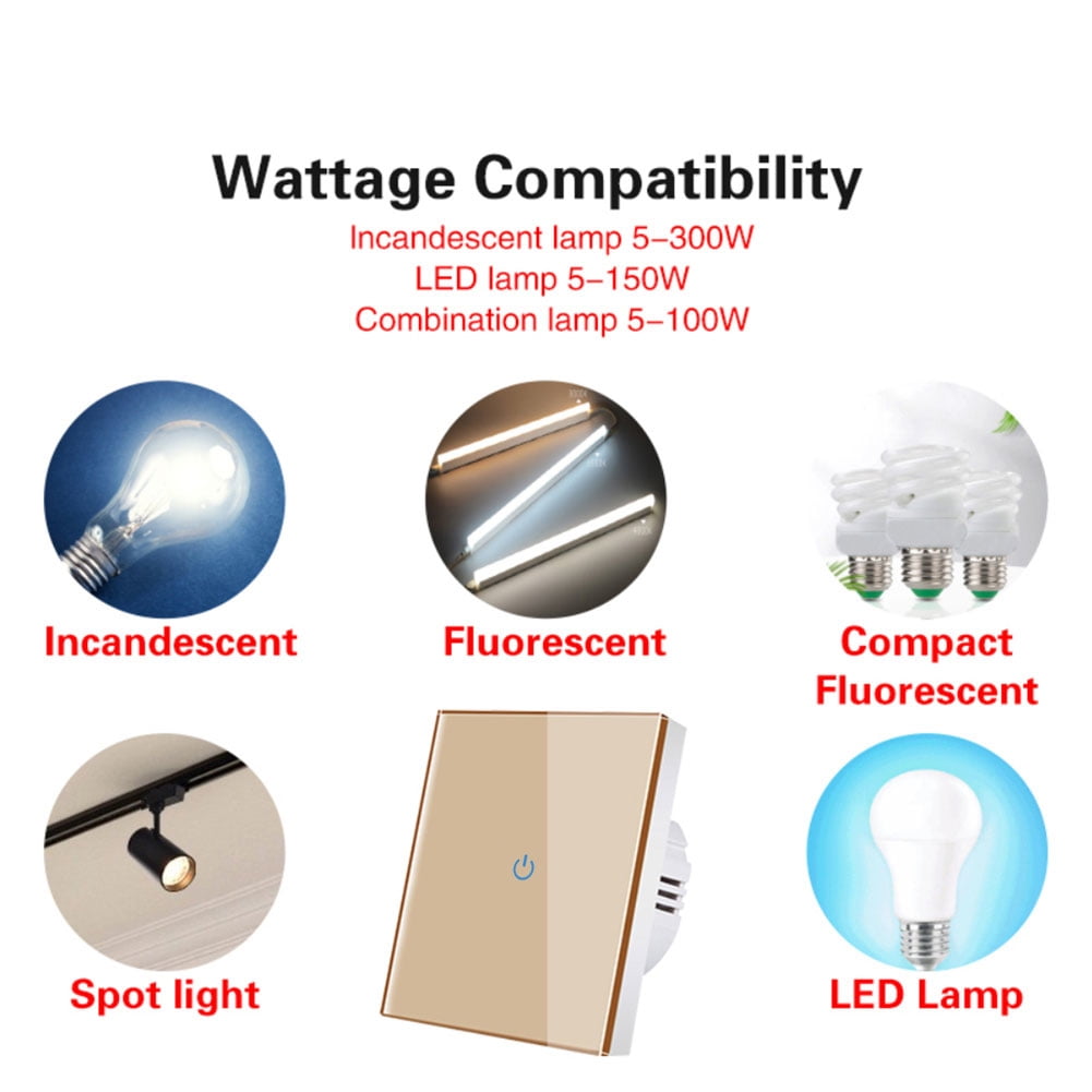 Touch Light Switch LED Crystal Glass Panel Wall Light Switch EU/UK ...