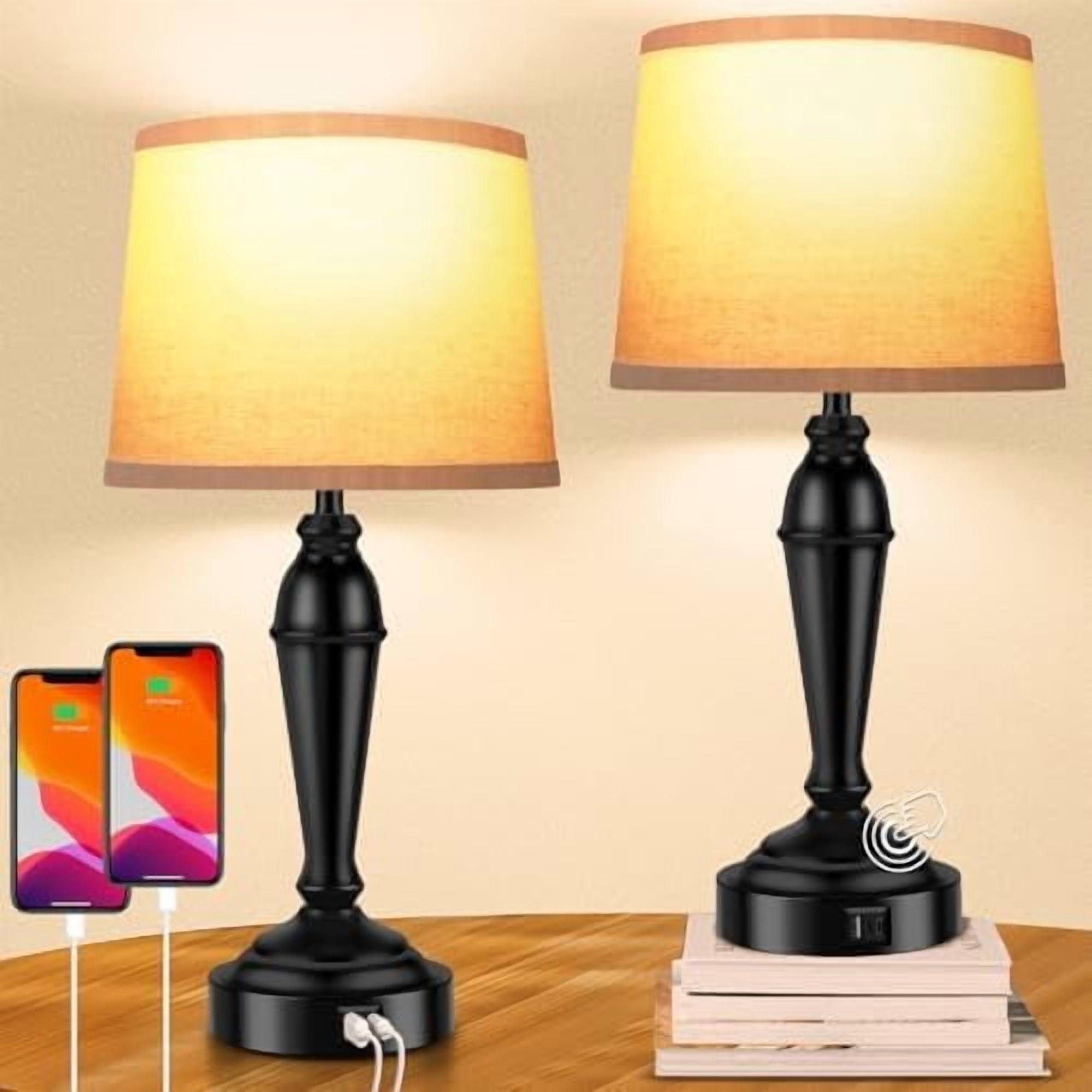 Touch Nightstand Lamps Set of 2, 3-Way Dimmable Black Bedside Table ...