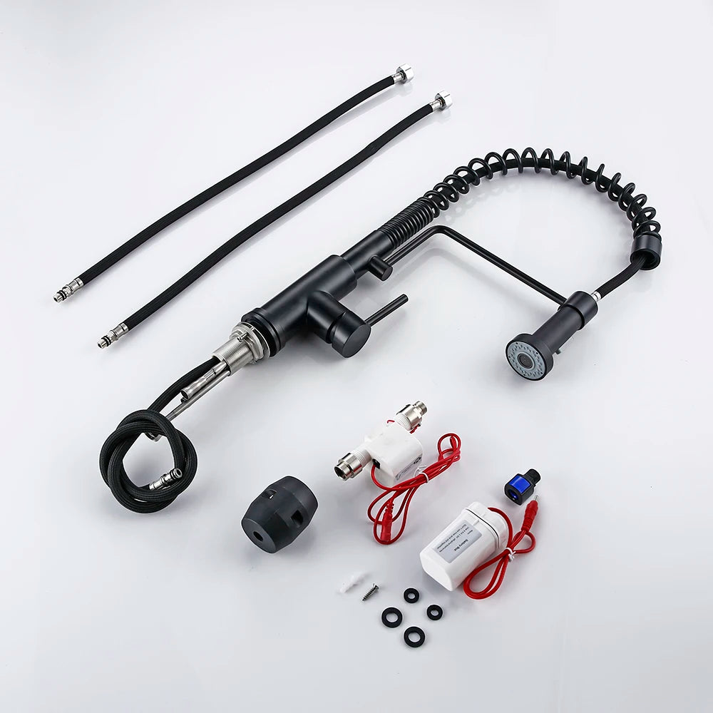 Touch On Kitchen Faucet Matt Black Sensor Activated Pull Out Mixer Sink ...