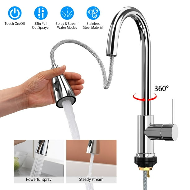 Touch On Sensor Kitchen Sink Faucet, iMounTEK Pull Out Side Sprayer ...