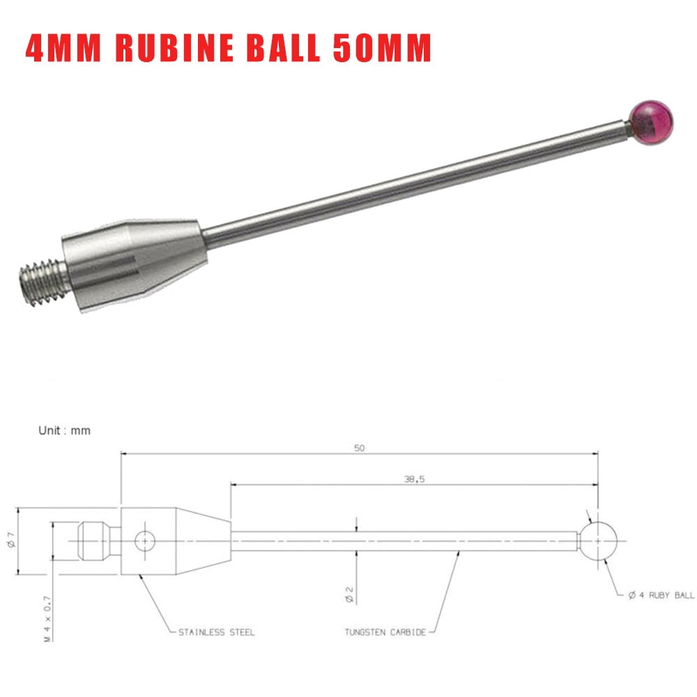 Touch Probe Styli M4 Thread 4mm Rubine Ball 50mm Long CMM Stylus A-5003 ...