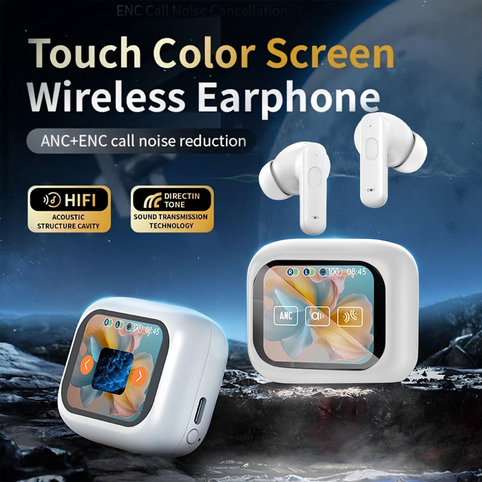 Touch Screen Bluetooth Earbuds 5.4 - ANC Noise Cancelling, Smart ...
