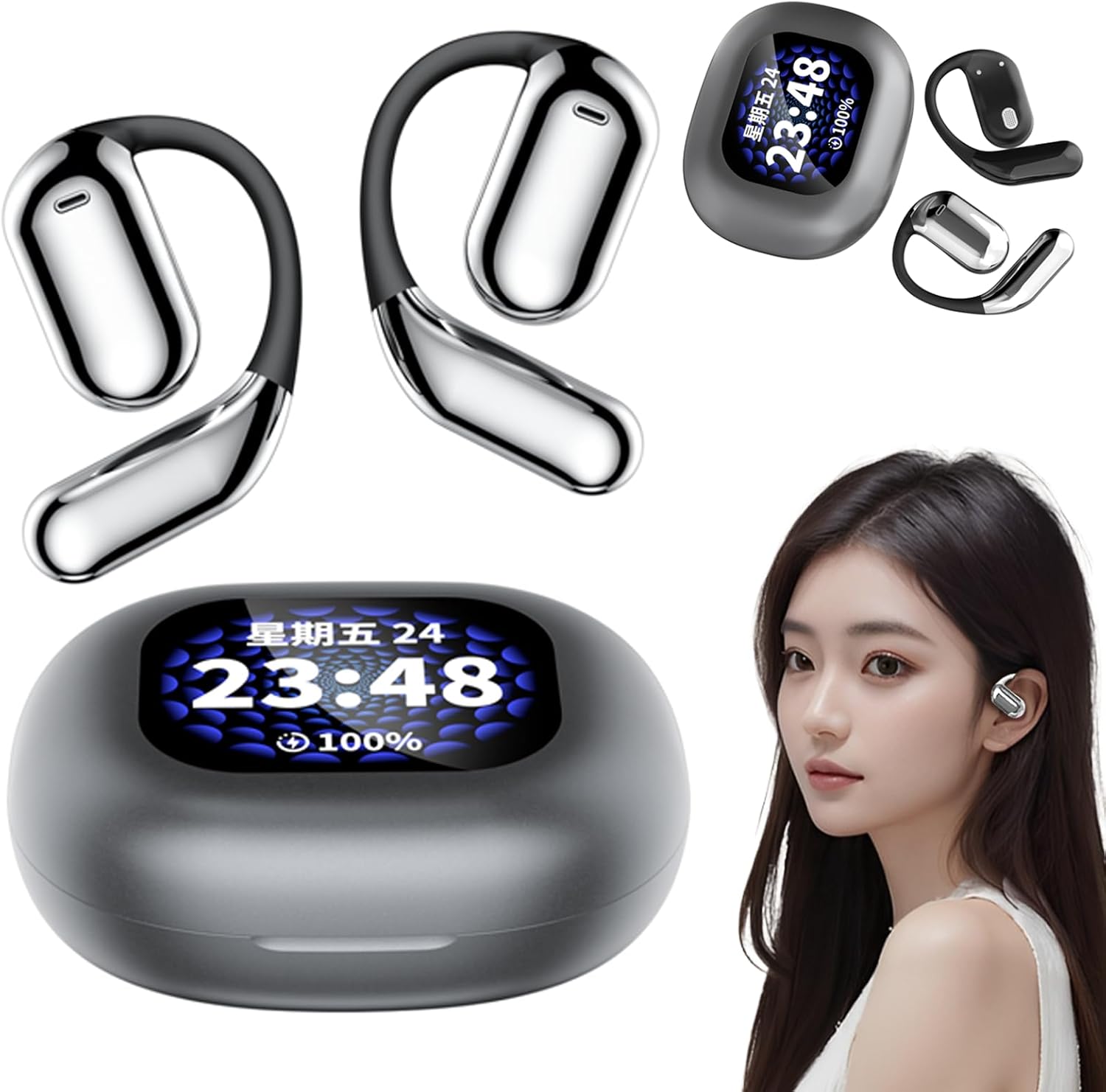 Touch Screen Display Earbuds, 2024 New True Wireless Open Ear Earbuds ...