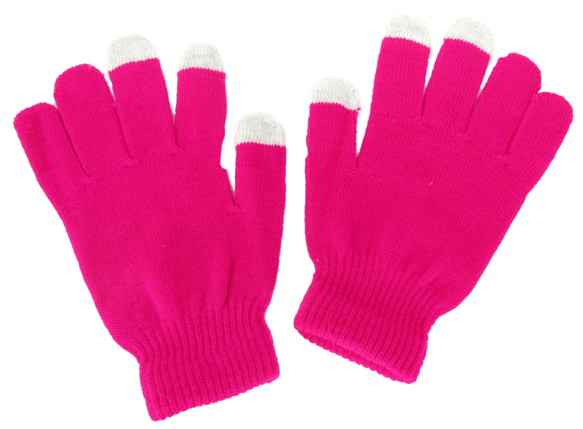 Touch Screen - Pink Knitted Winter Warm Stretch Gloves One Size ...
