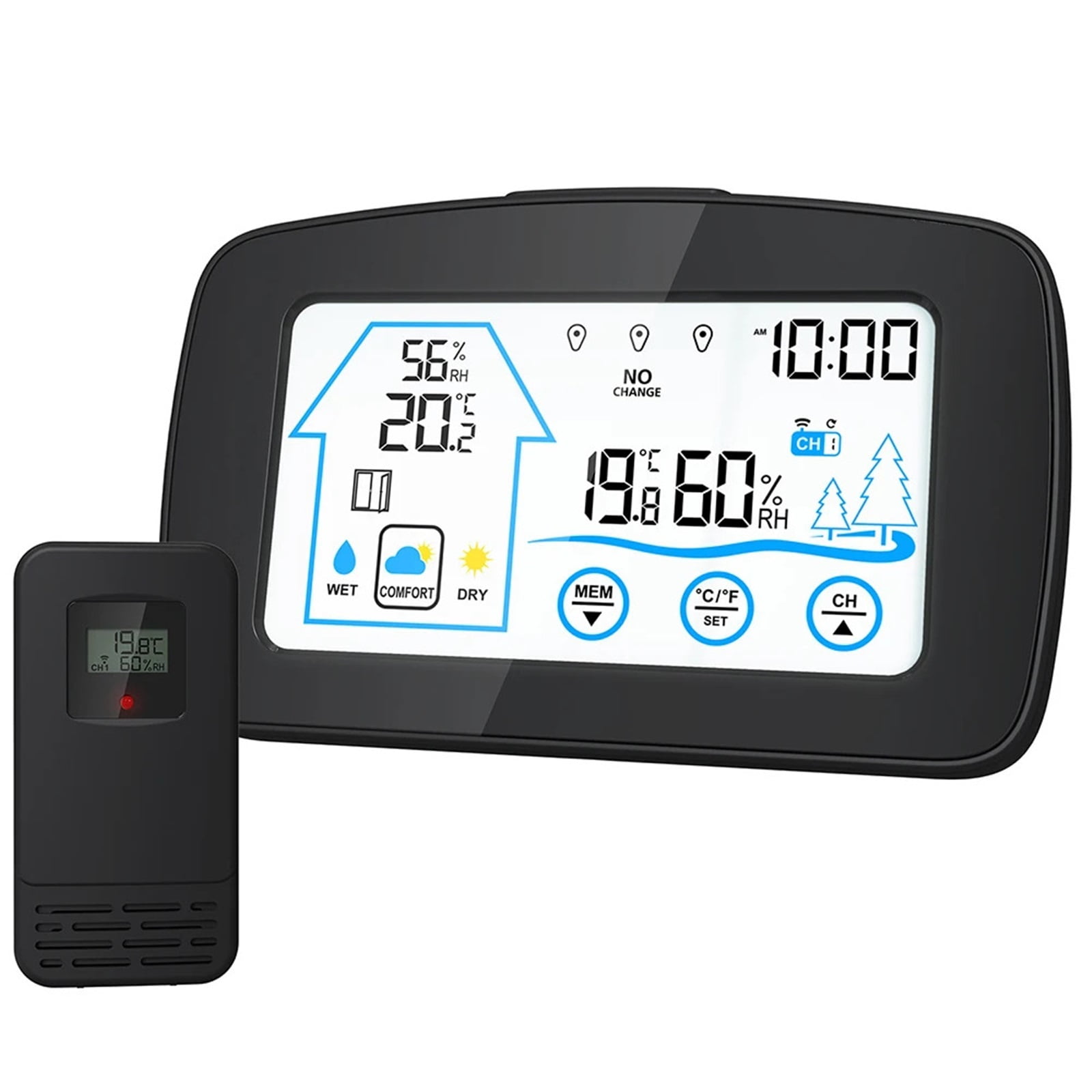 Touch Screen Temperature Humidity Monitor Wireless Indoor Outdoor ...