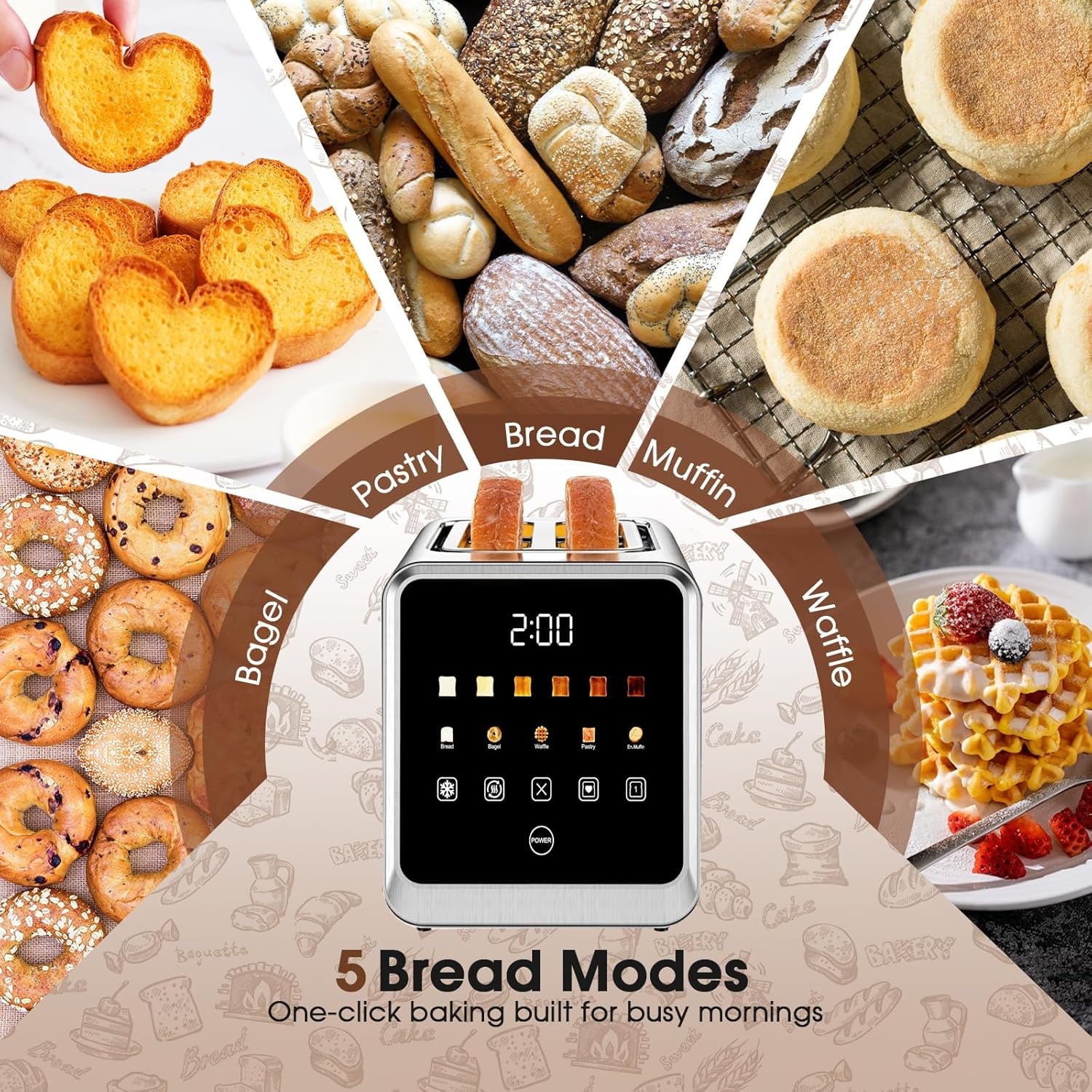 Touch Screen Toaster 2 Slice Stainless Steel Smart Digital Toasters ...