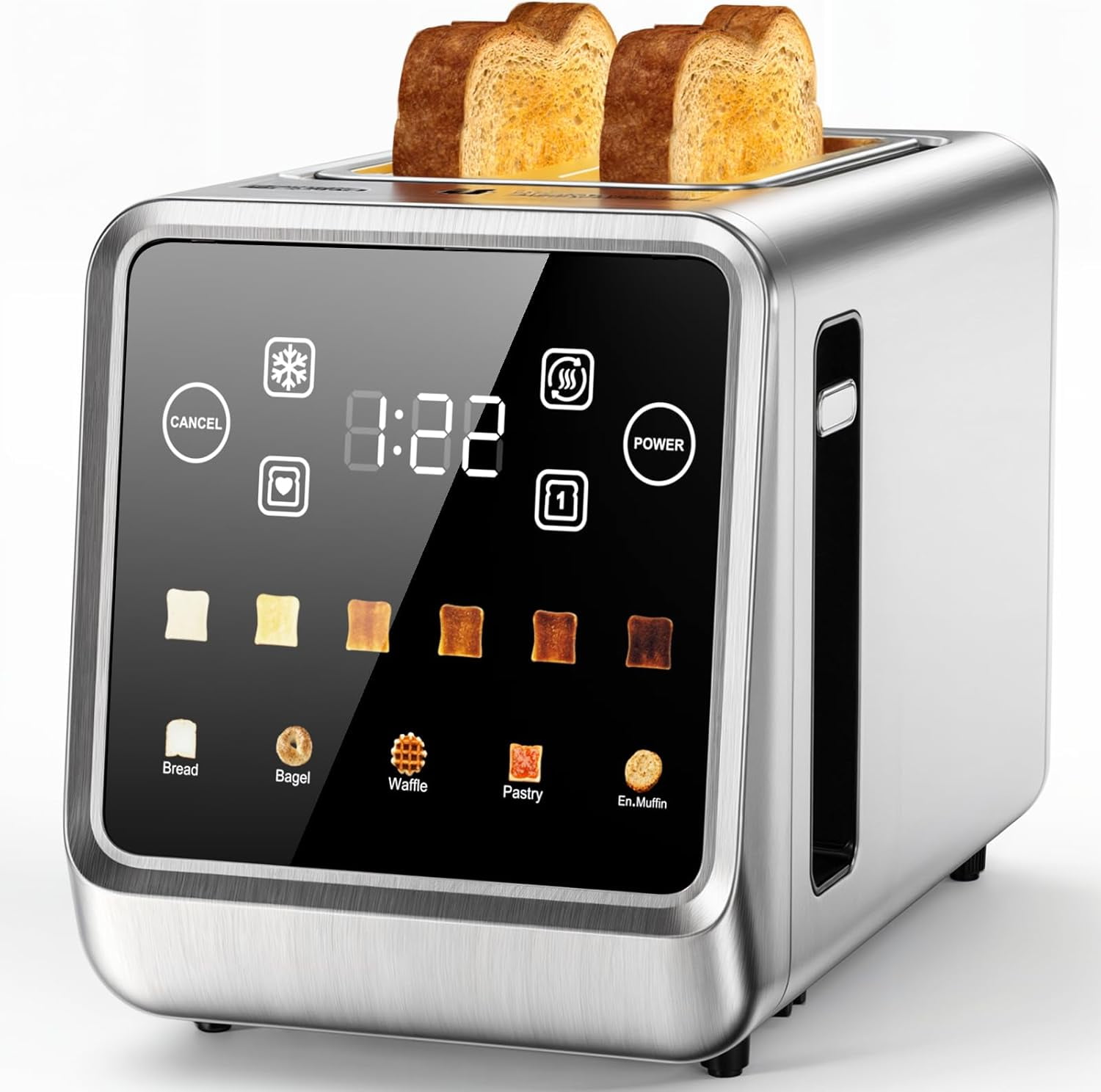 Touch Screen Toaster 2 Slice, Stainless Steel Smart Digital Toasters with Single Slot Toasting ...