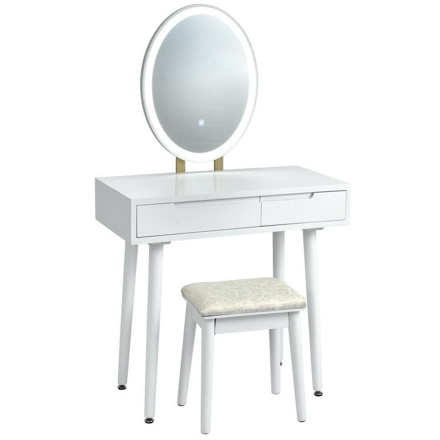 Touch Screen Vanity Makeup Table Stool Set with Lighted Mirror ...