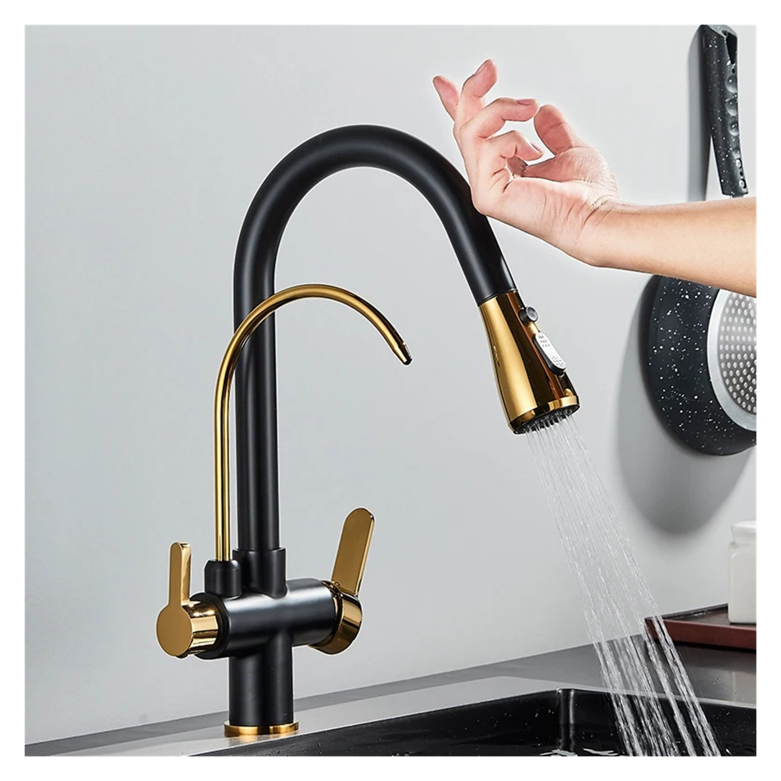 Touch Sensor Brass with Pure Water Pull-out Mixer Faucet Swivel Hot and Cold Water Lift 2Way ...