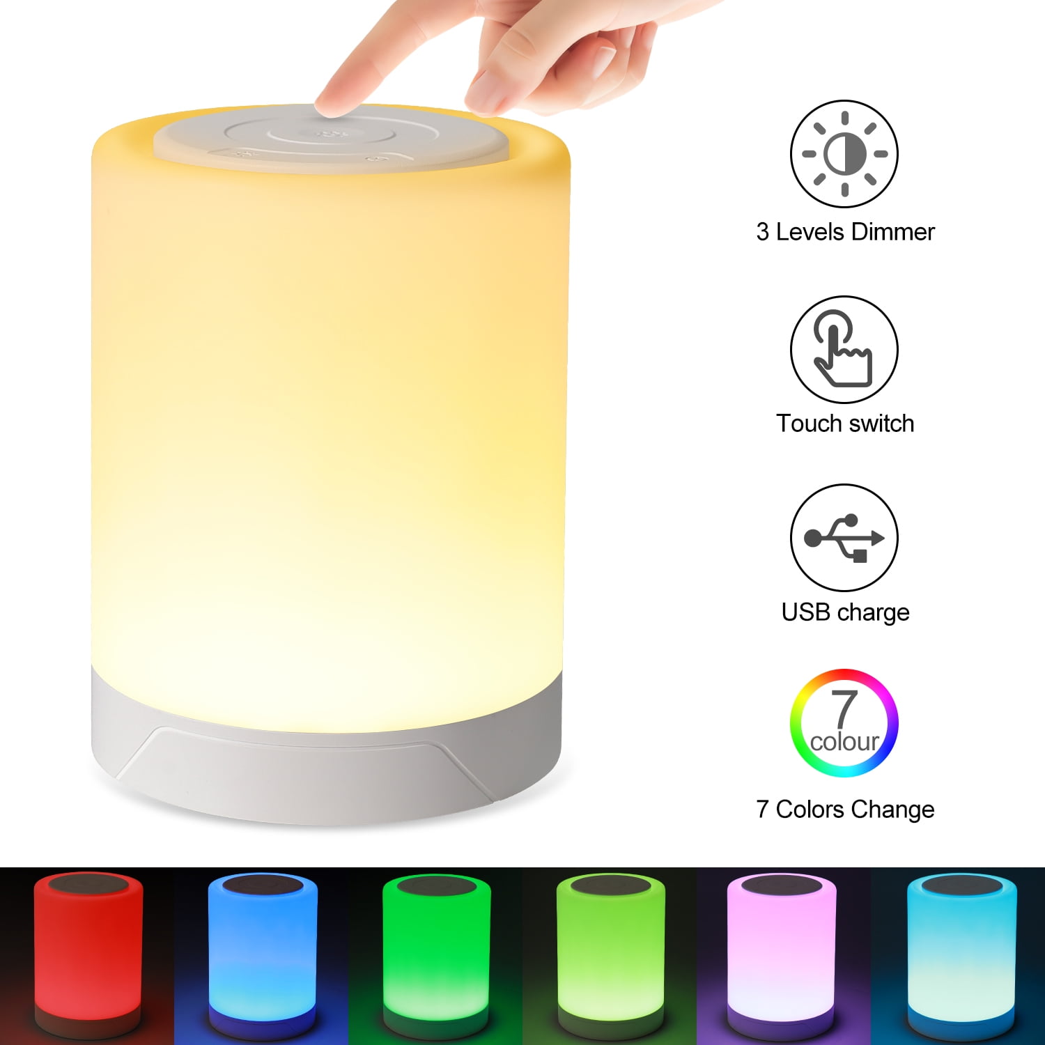 Touch Sensor Night Lights, LED Mini Table Lamps, 3 Levels Dimmable RGB ...