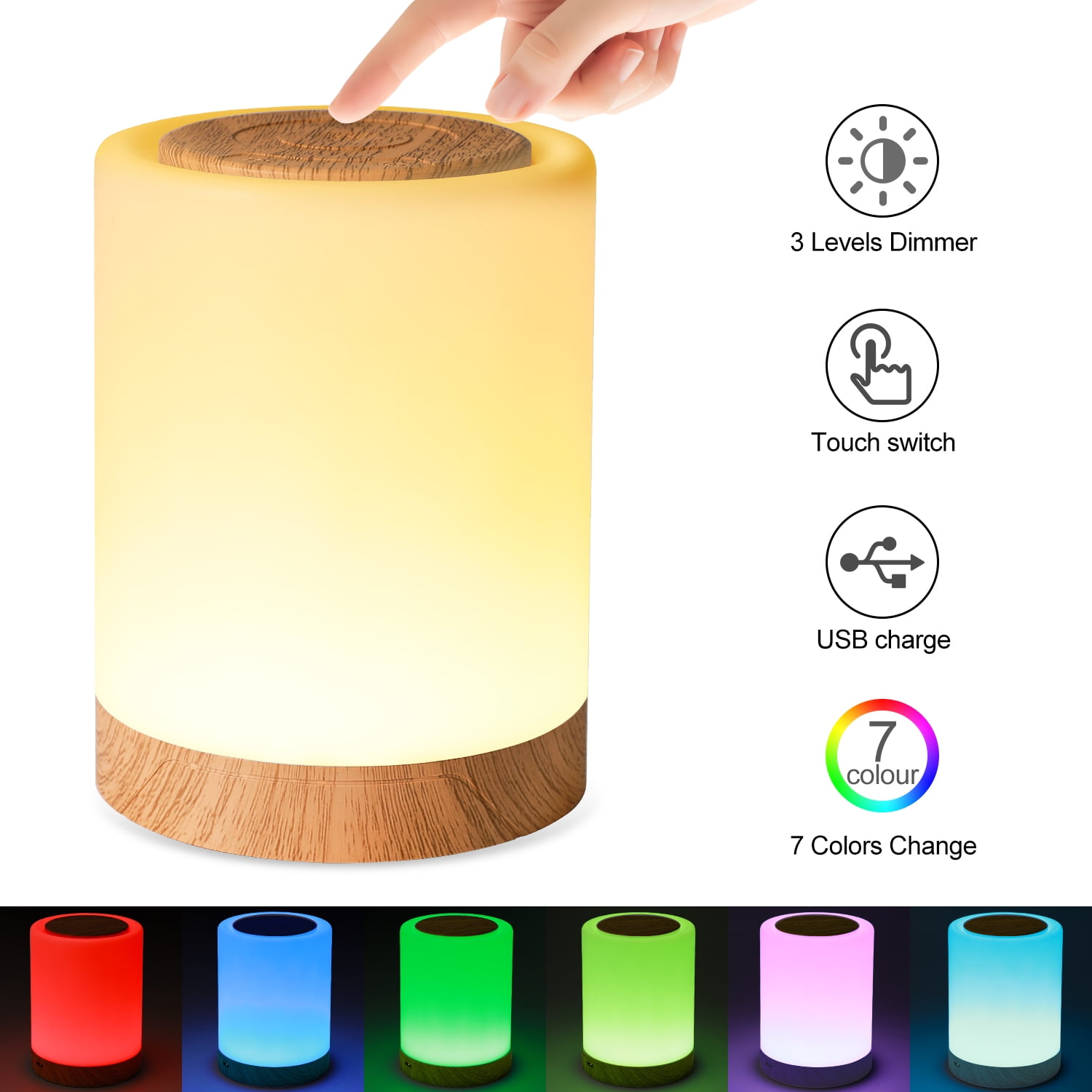 Touch Sensor Night Lights, LED Mini Table Lamps, 3 Levels Dimmable RGB ...