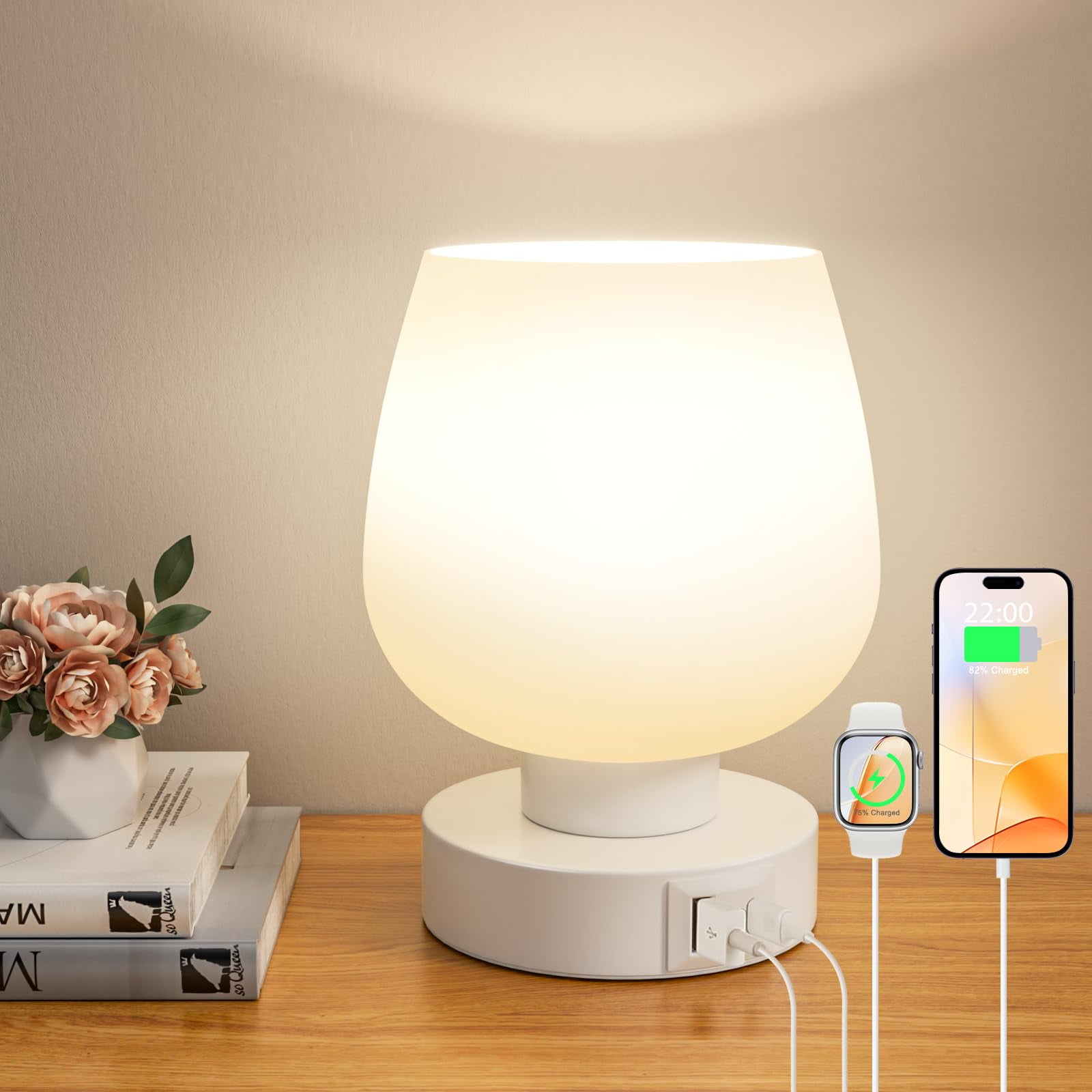 Touch Table Lamp for Nightstand - Small Bedside Lamp for Bedroom Living ...