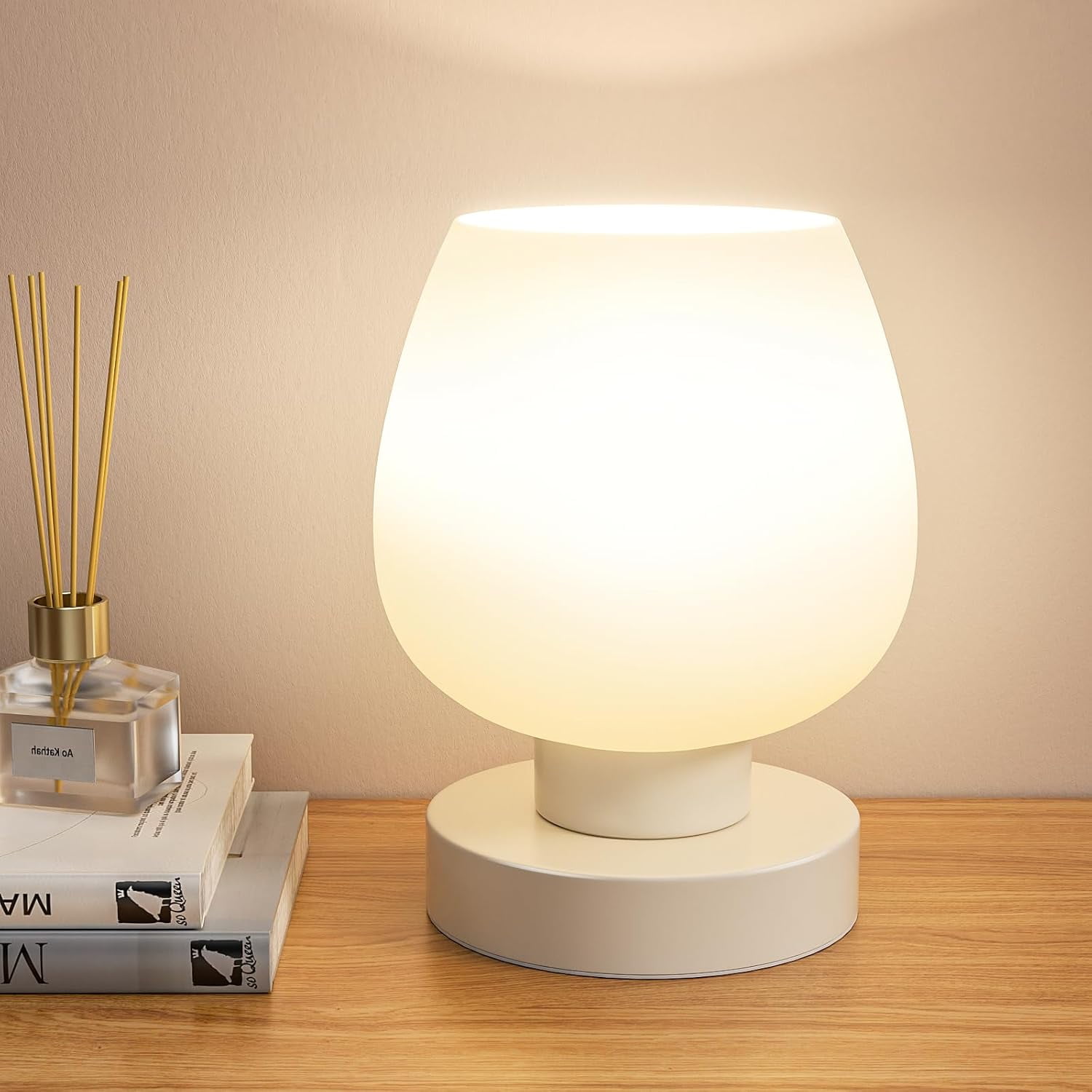 Touch Table Lamp for Nightstand - Small Bedside Lamp for Bedroom Living ...