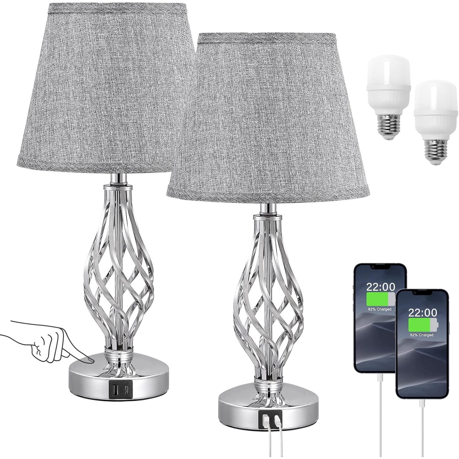 Touch Table Lamps for Bedside, Small 3 Way Dimmable Touch Lamps with ...