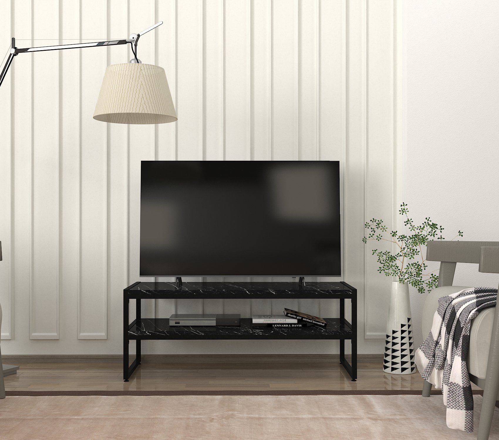 Touch Tv Stand, 42 Inch Black Metal Frame TV Stand with Open Storage ...