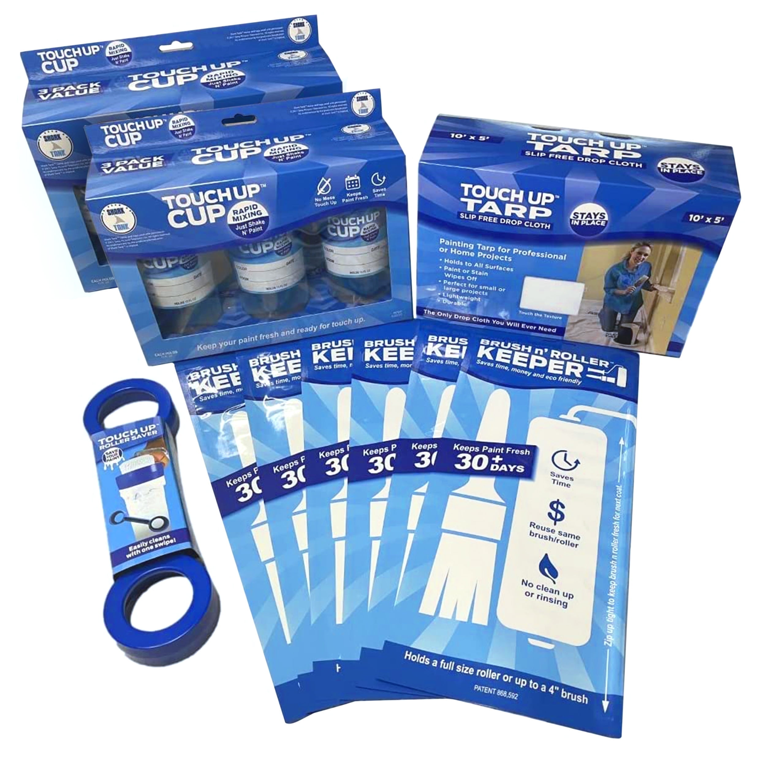 Touch Up Cup Painting Kit - 6 Cups, Tarp, Roller Saver, 6 Brush Keepers ...