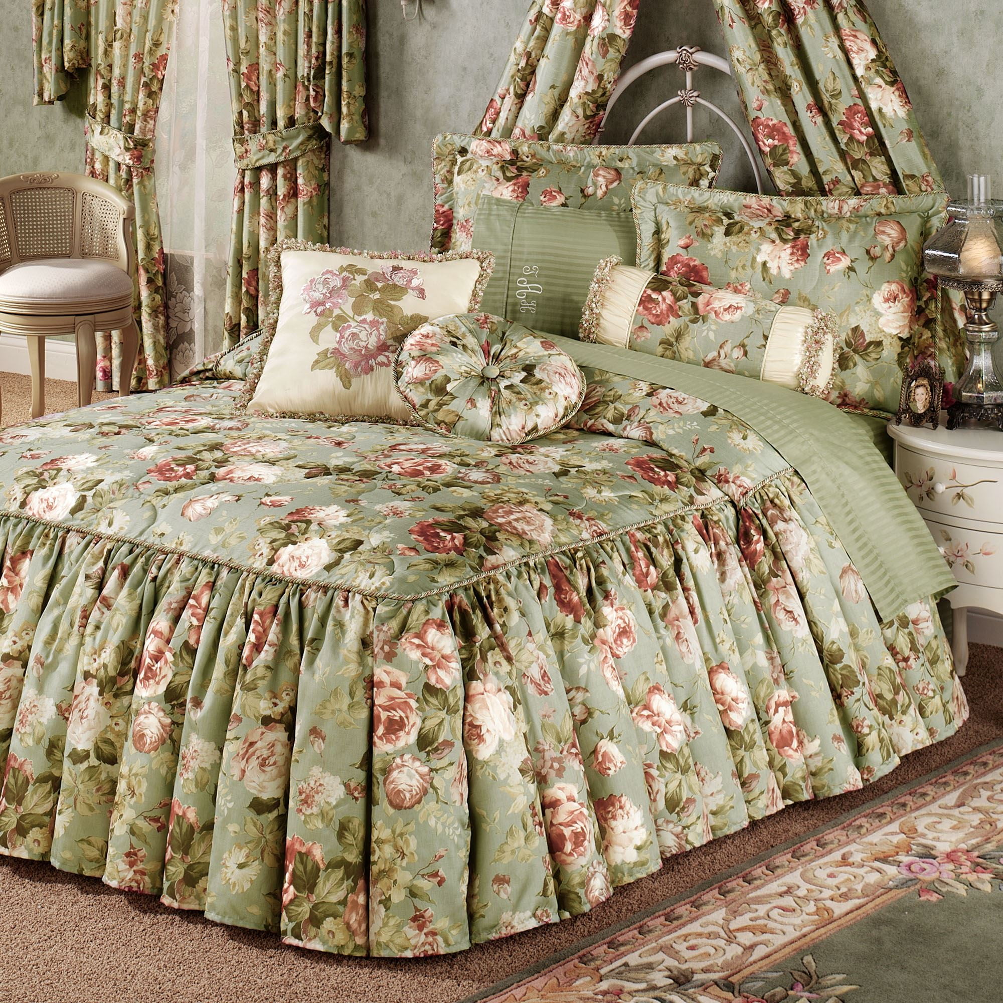 Summerfield Floral Quilted Grande Bedspread, Full Size, 24" Flounce ...