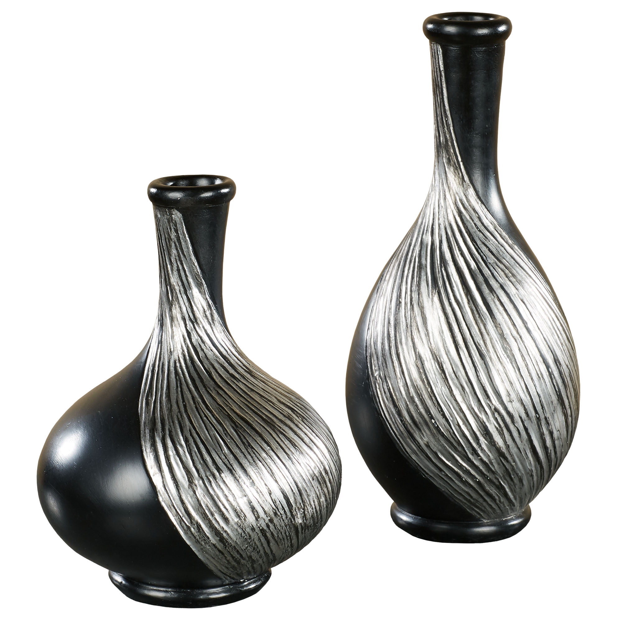 Textured Swirl Silver Black Decorative Modern Table Vases Set of 2 ...